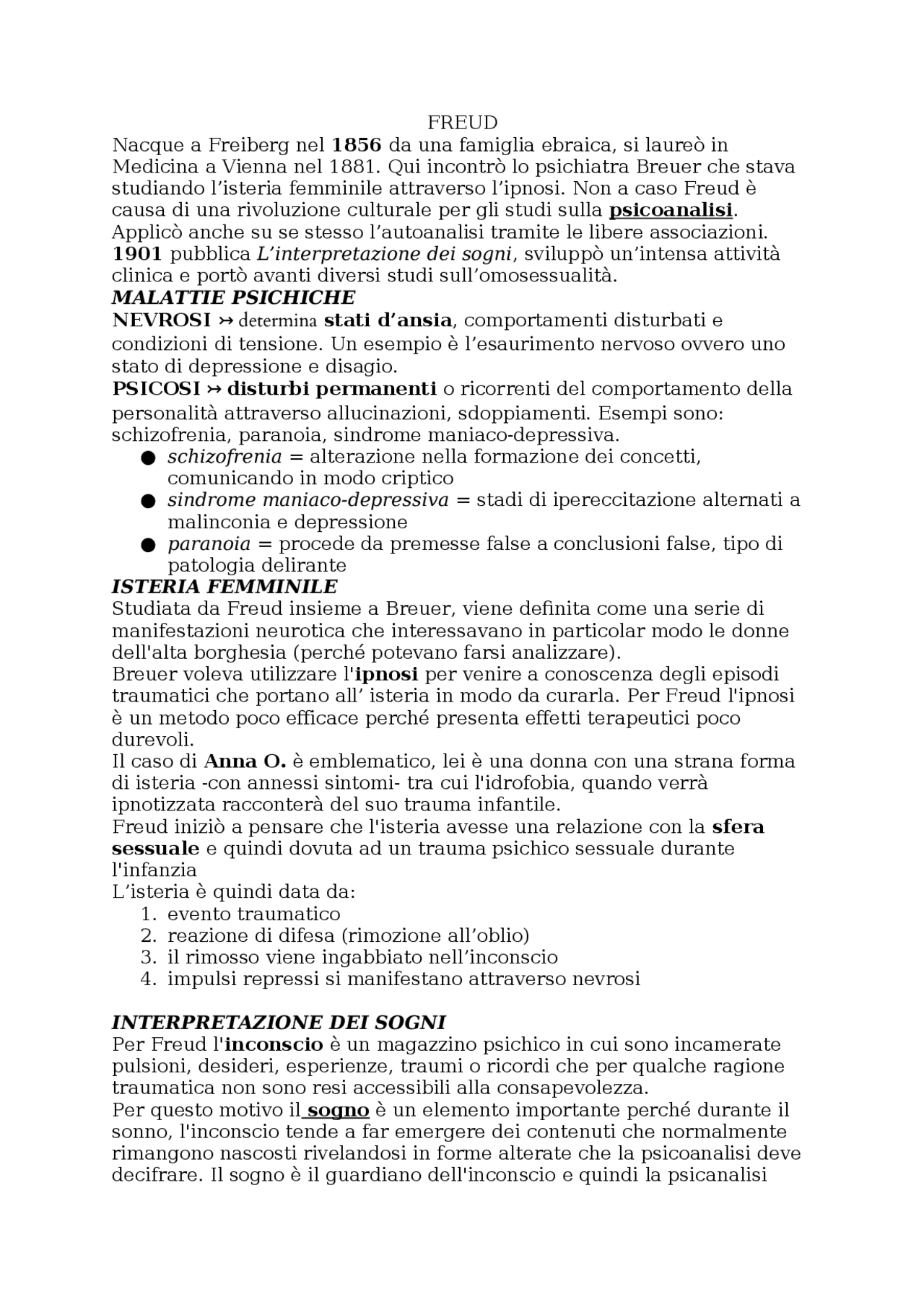 Freud Appunti Utili Per Maturità Docsity