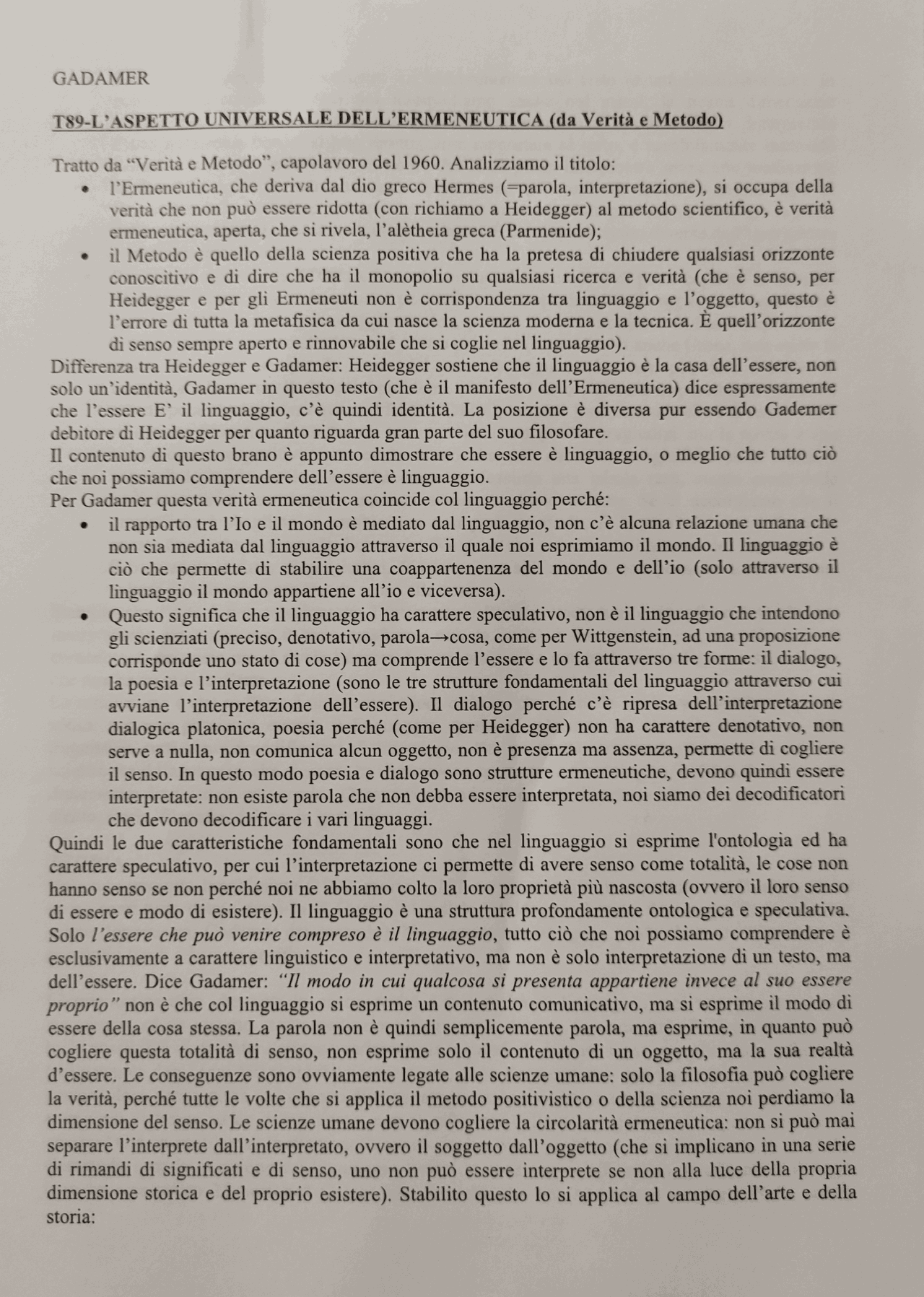Gadamer Verità E Metodo Docsity