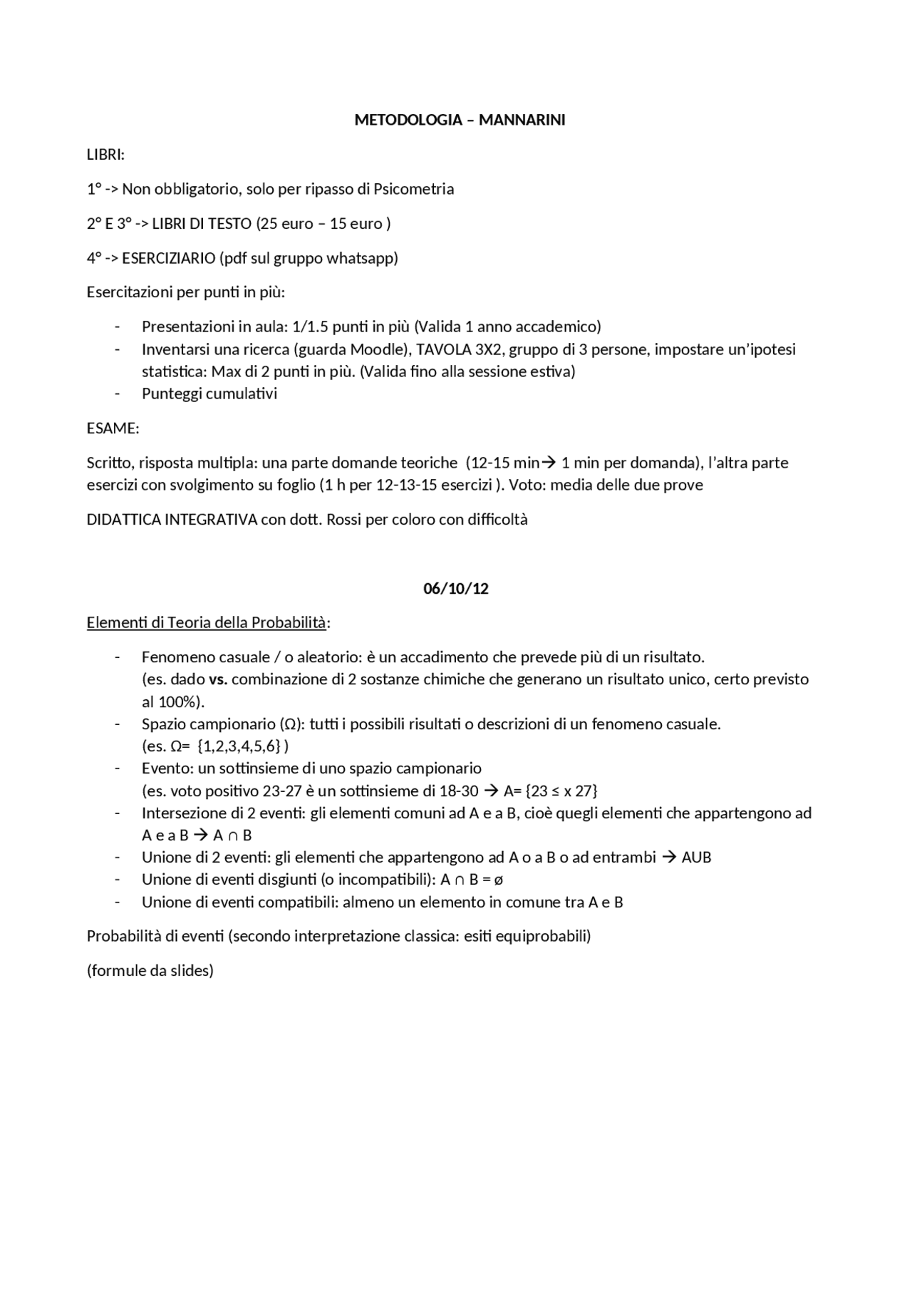 Metodologia Parte Prima Docsity