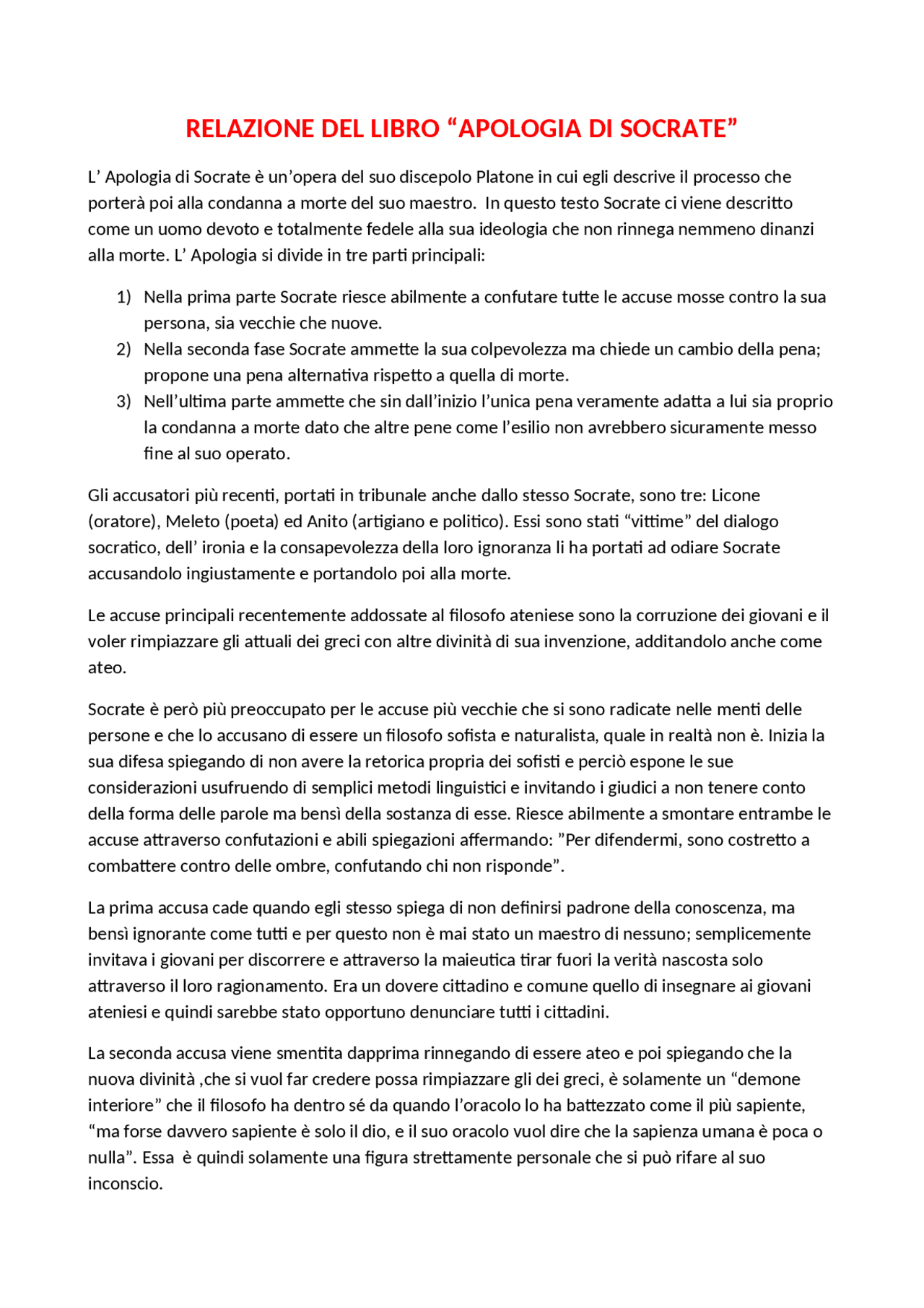 Riassunto Esaustivo Dellapologia Di Socrate Docsity