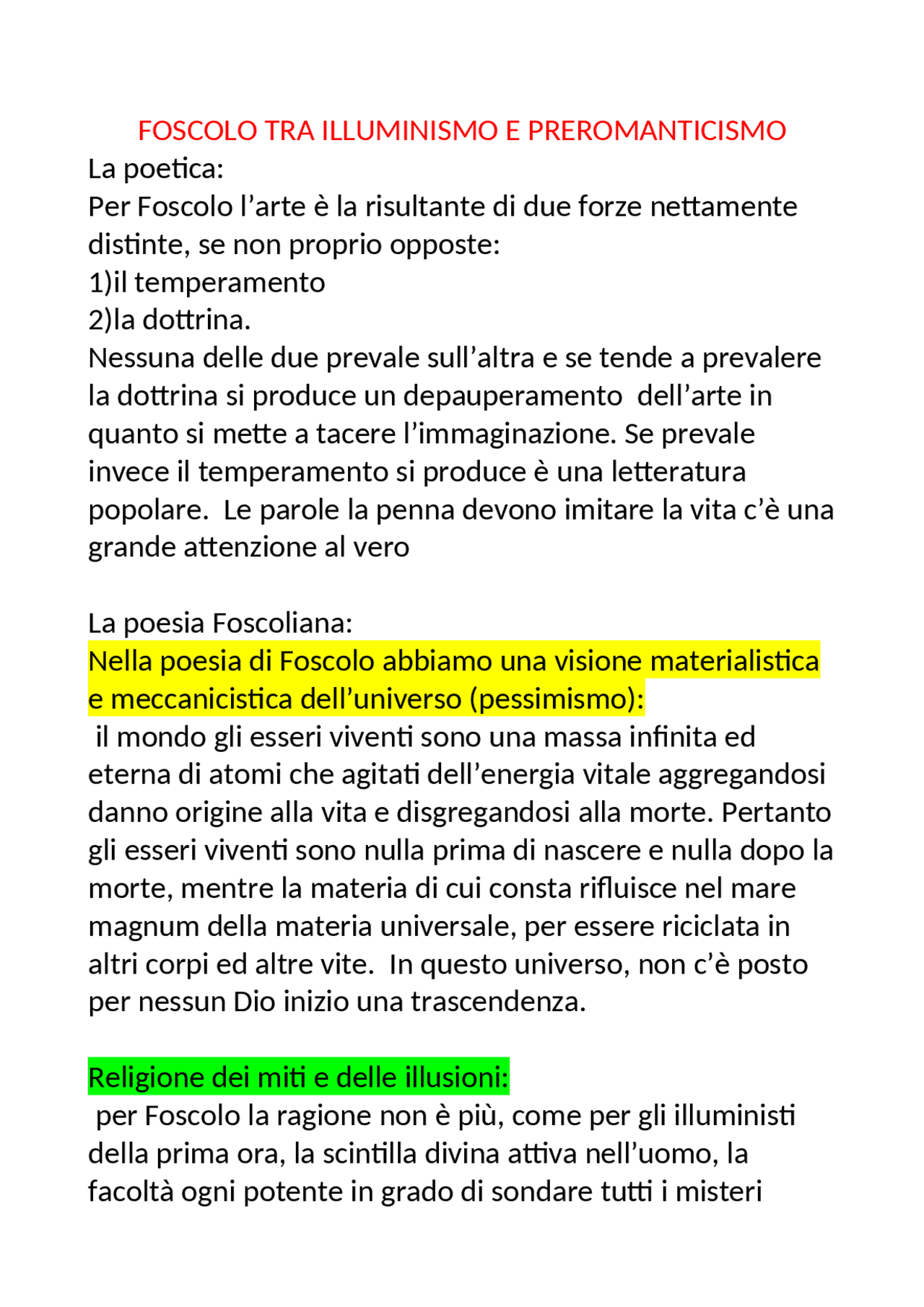 Foscolo Tra Illuminismo E Preromanticismo Docsity