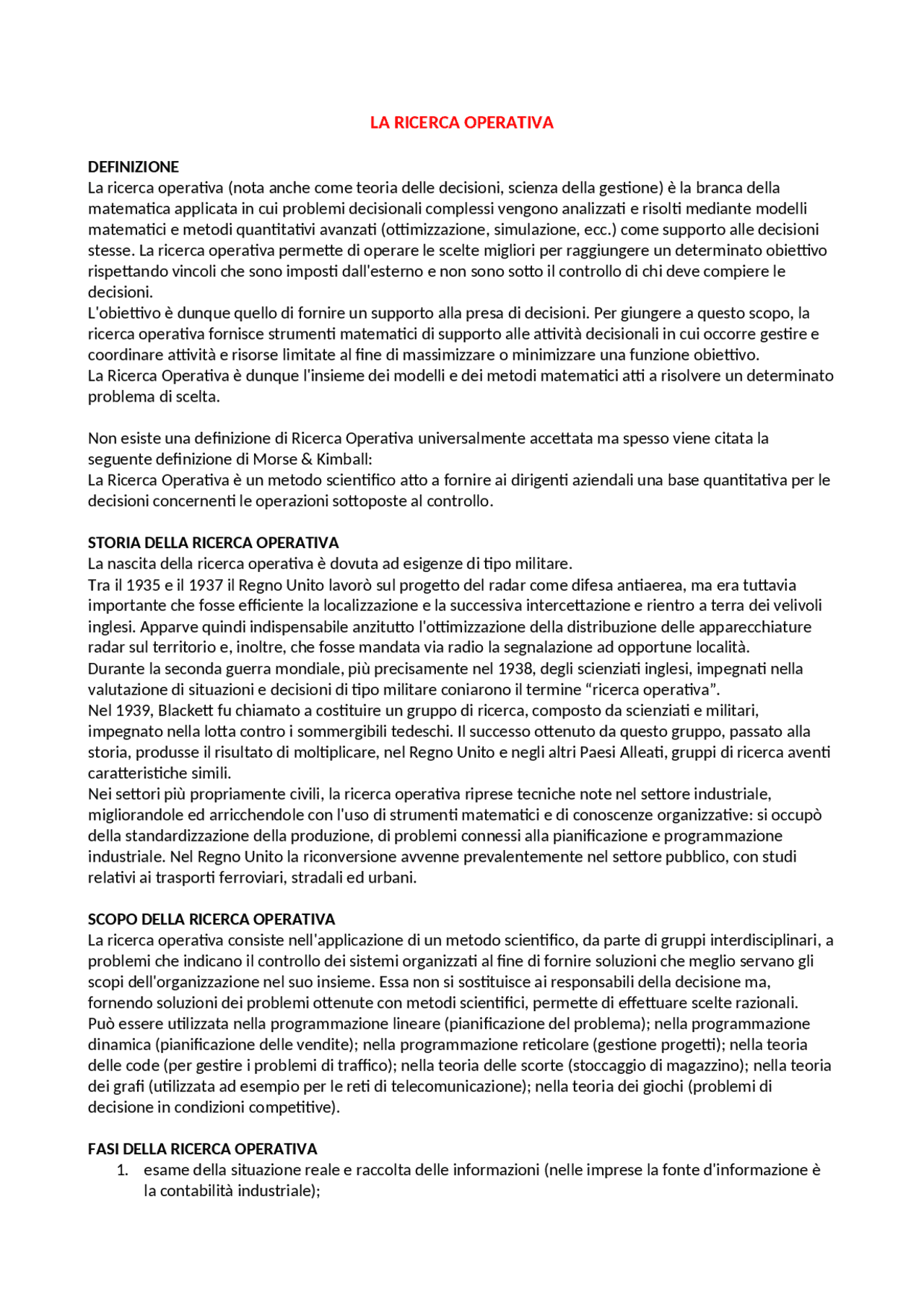 Appunti Ricerca Operativa Matematica Docsity
