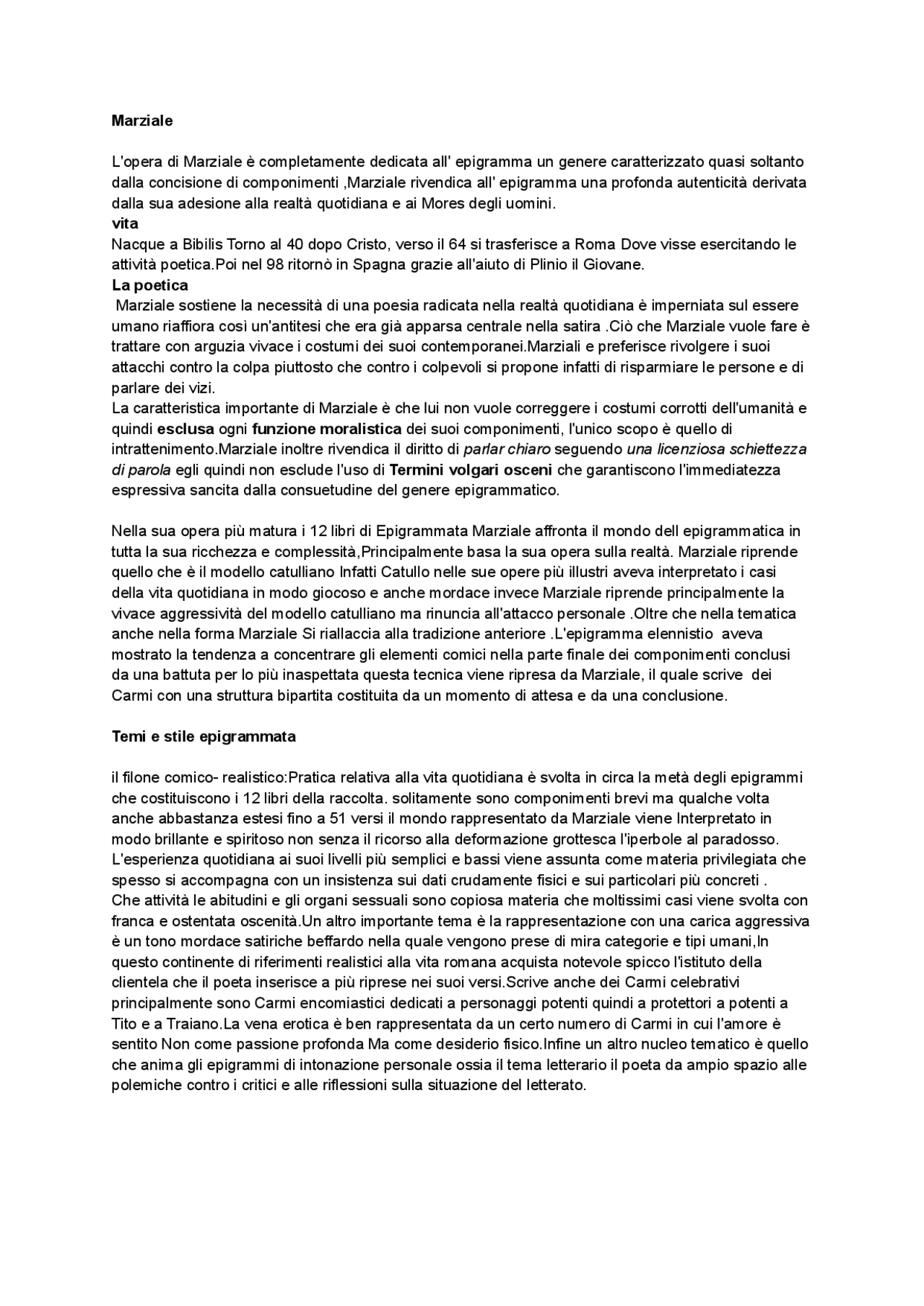 Appunti su Marziale V anno liceo scientifico | Appunti di Latino - Docsity