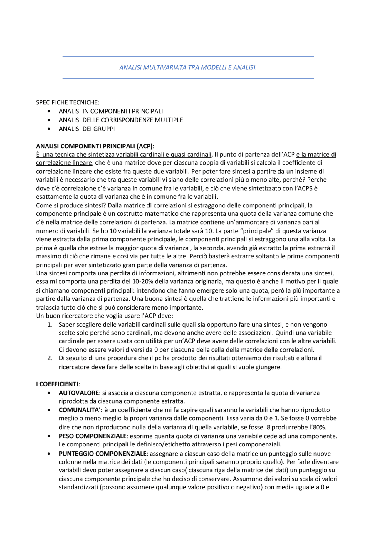 Appunti Presi A Lezione Prof Di Franco Analisi Multivariata Docsity