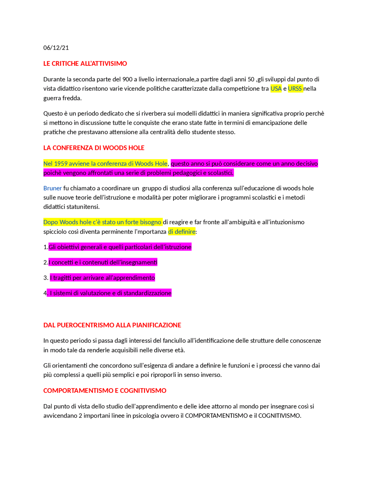 Attivismo E Cognitivismo Docsity