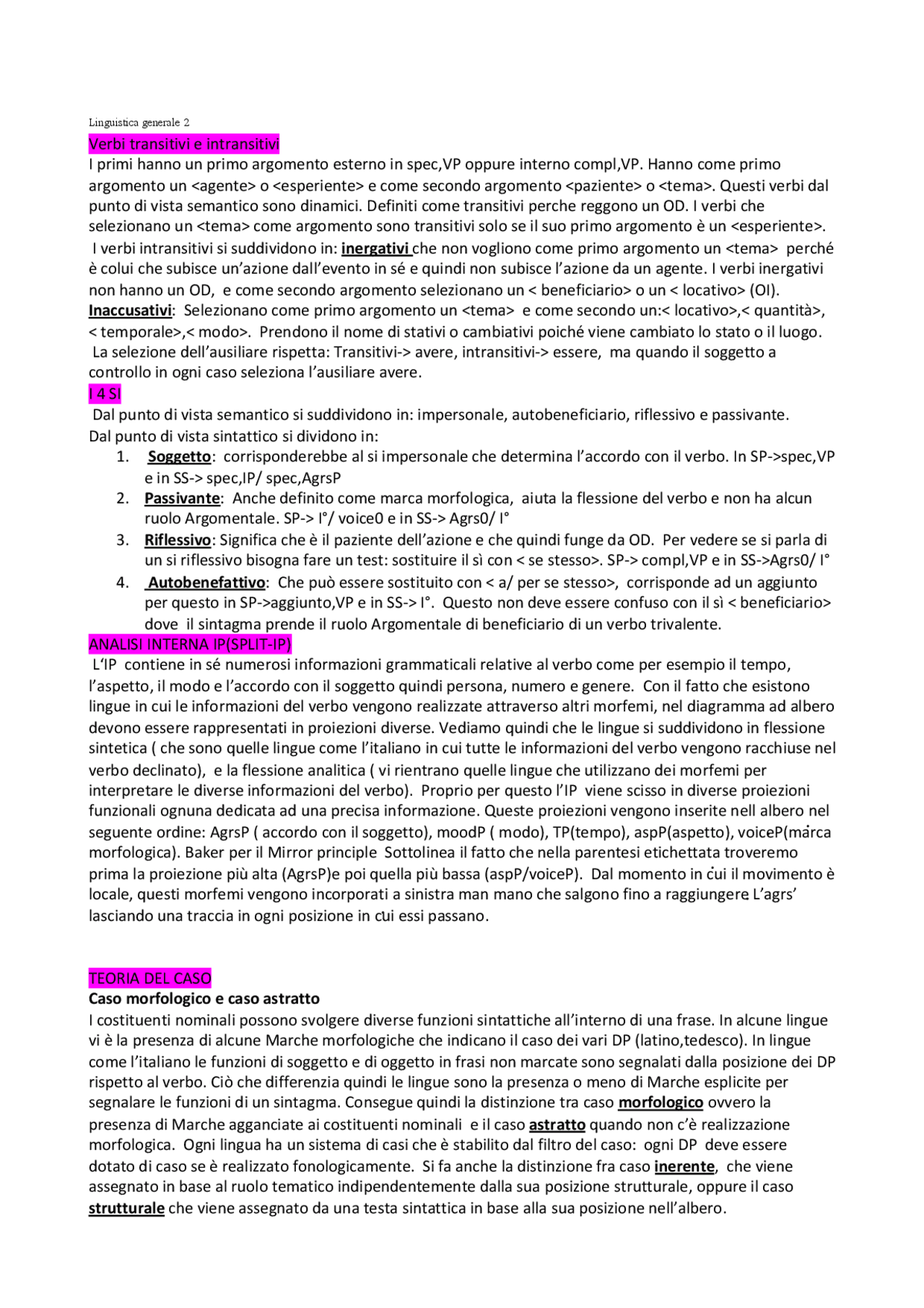 Riassunto 2 anno elementi di sintassi - Docsity