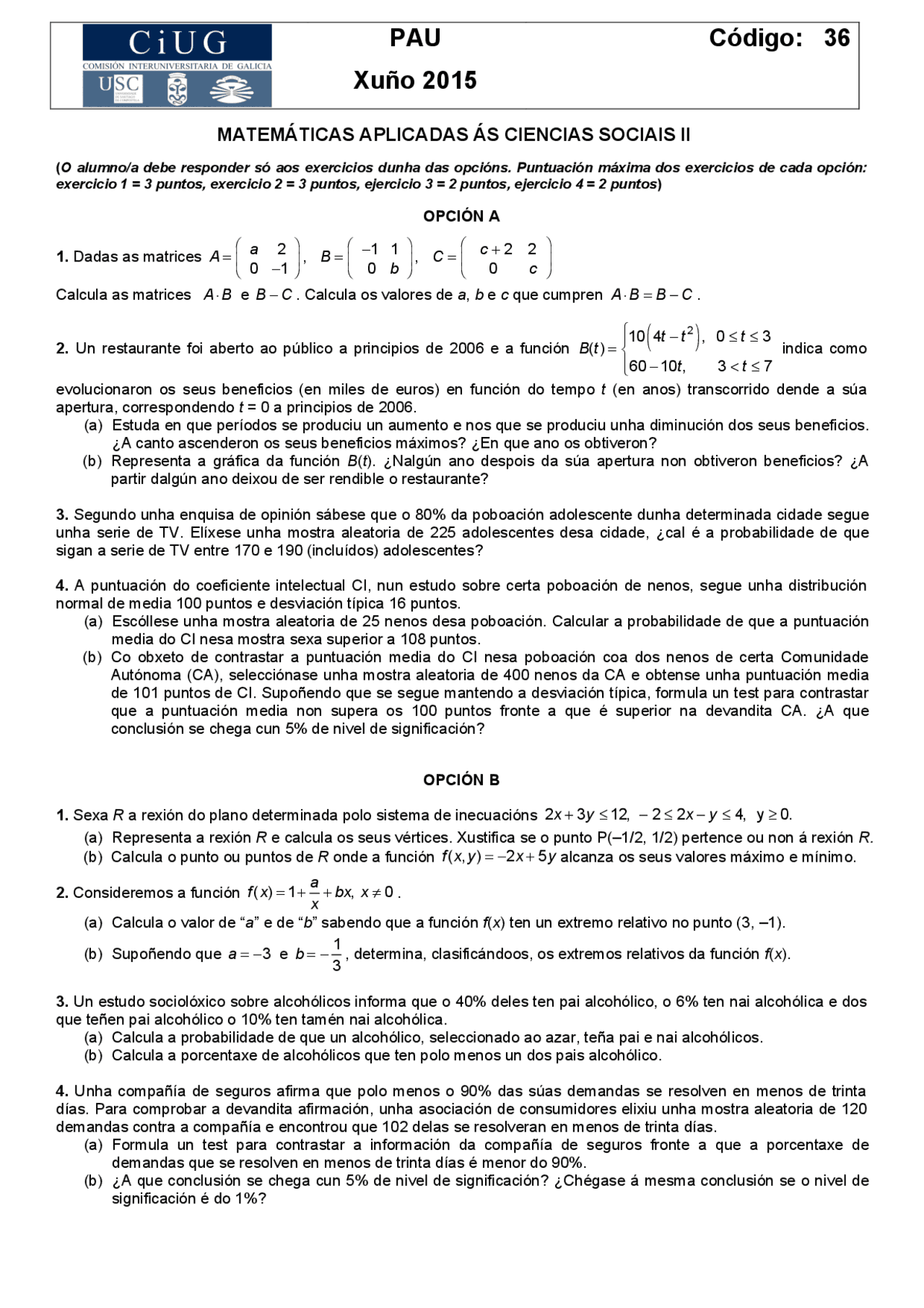 Ejercicios Selectividad De Mate Docsity