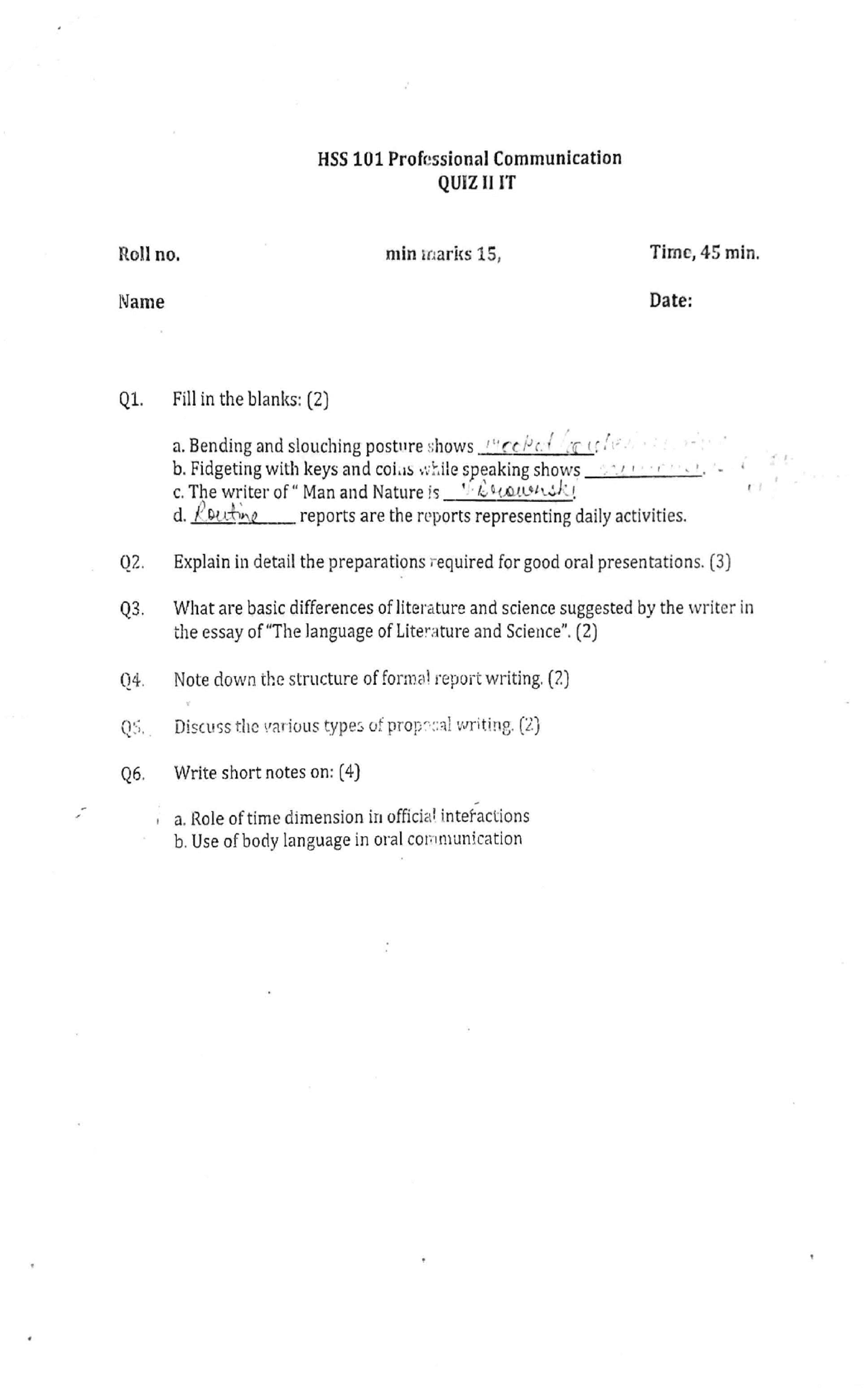 Professional Communication/English Communication Question Paper | Exams ...