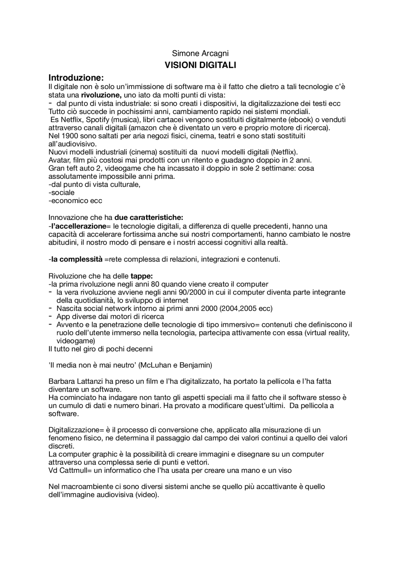 Riassunto Visioni Digitali Di Simone Arcagni Docsity