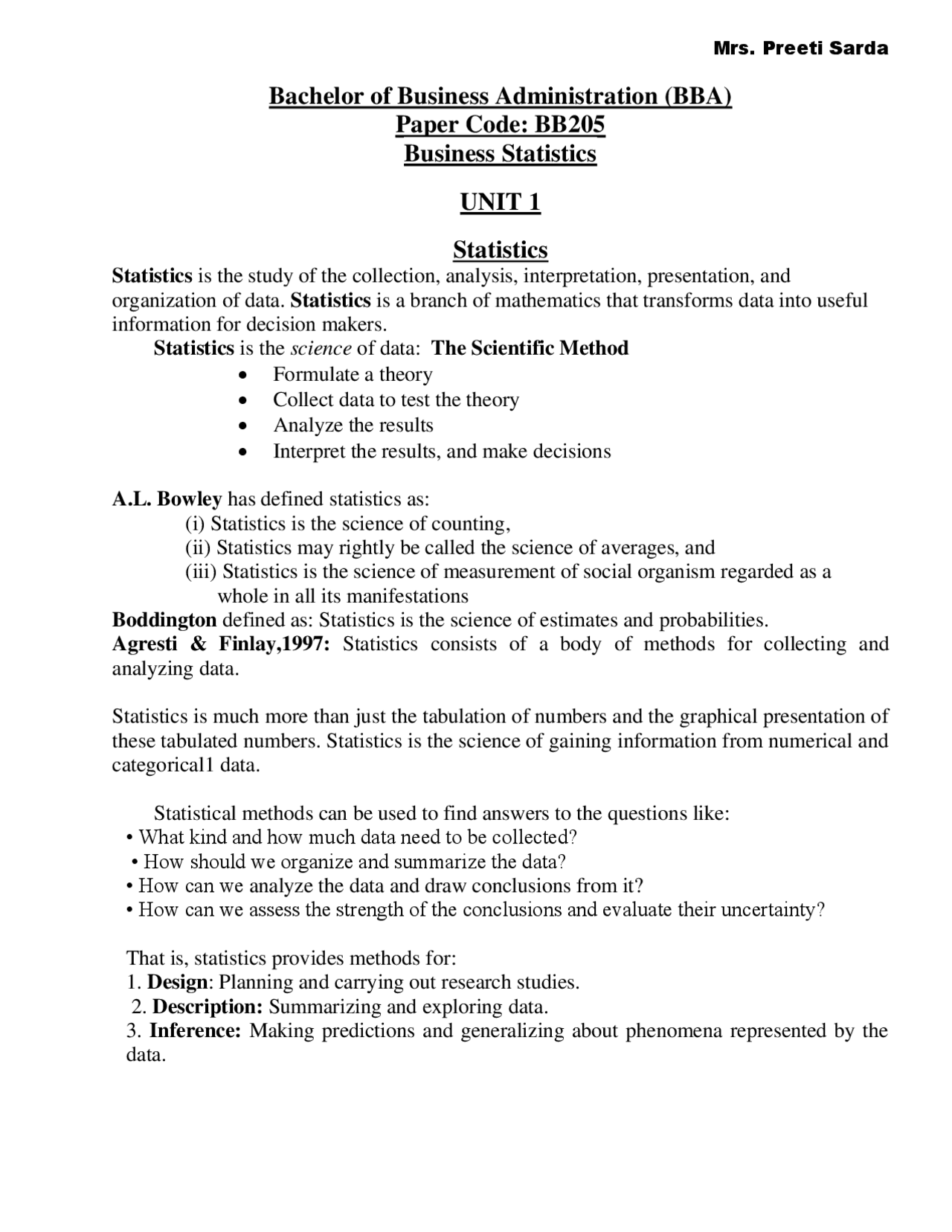 Business Statistics Study Notes - Docsity