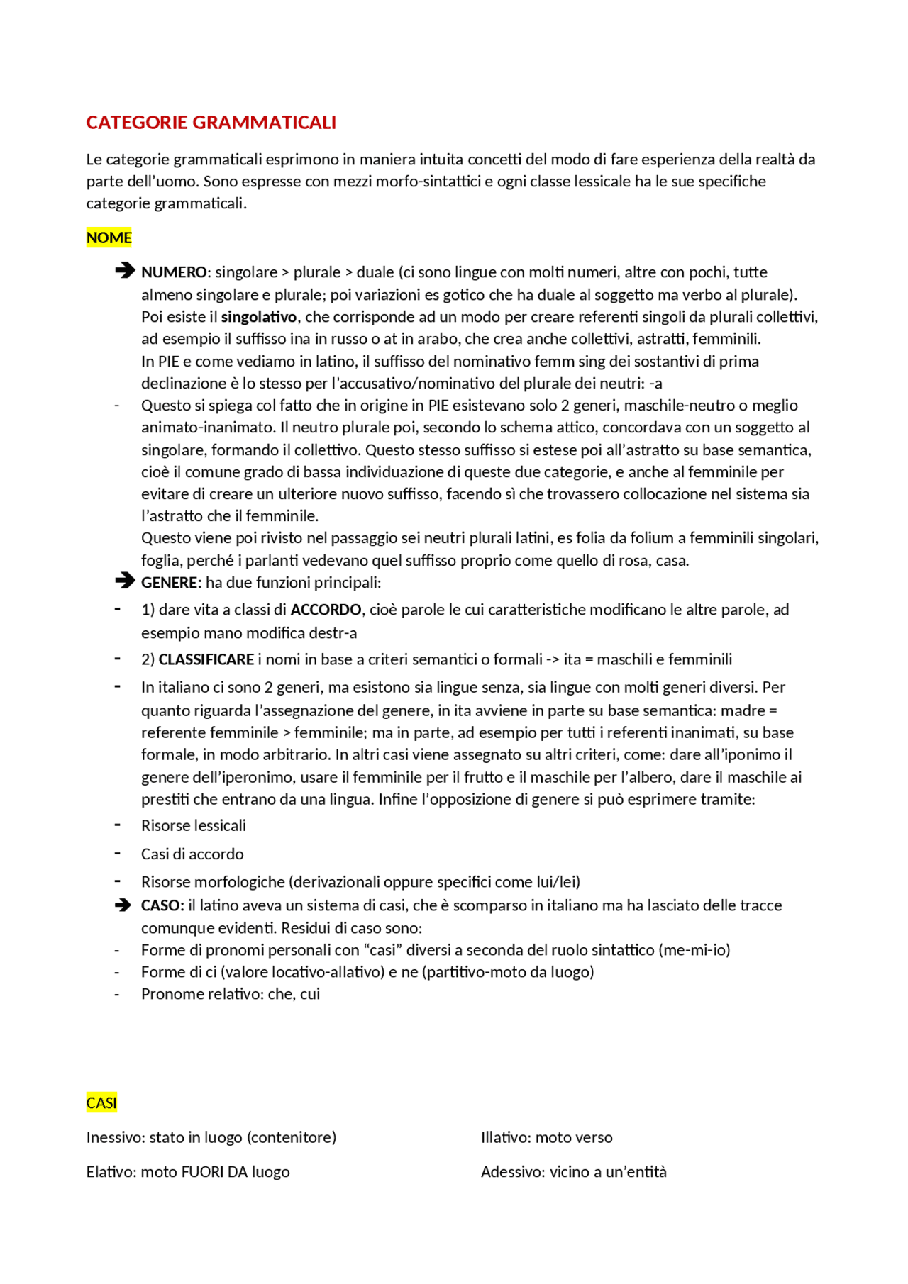 Appunti Sulle Categorie Grammaticali Docsity