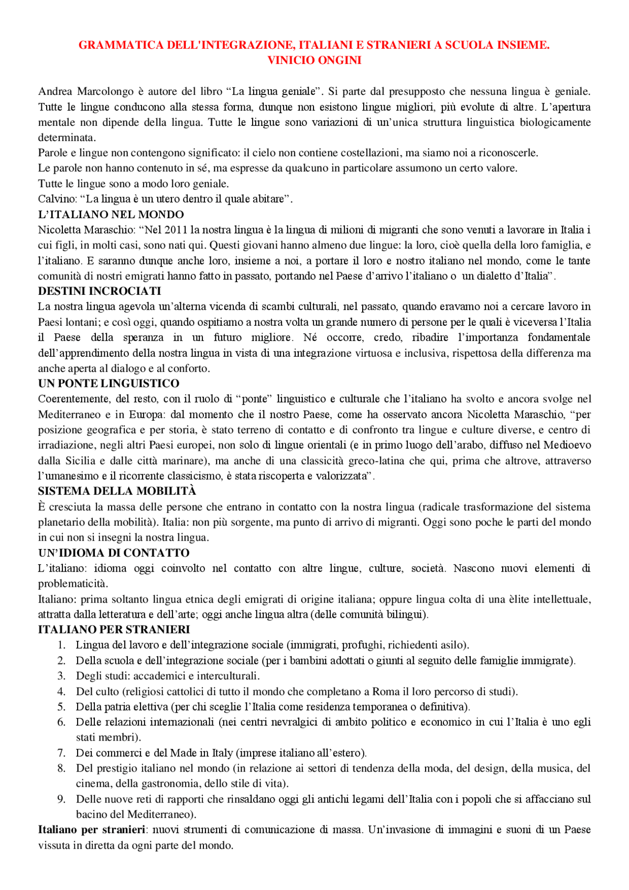 Riassunto Grammatica Dellintegrazione Ongini Docsity