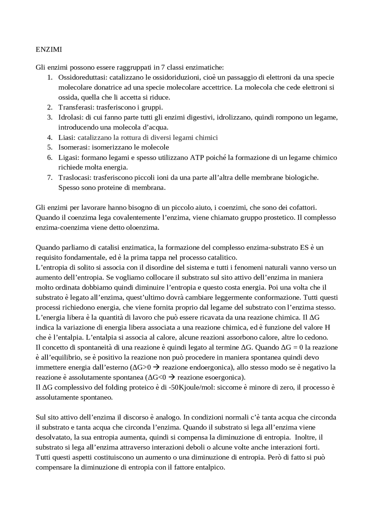 Enzimi E Coenzimi Biochimica Docsity