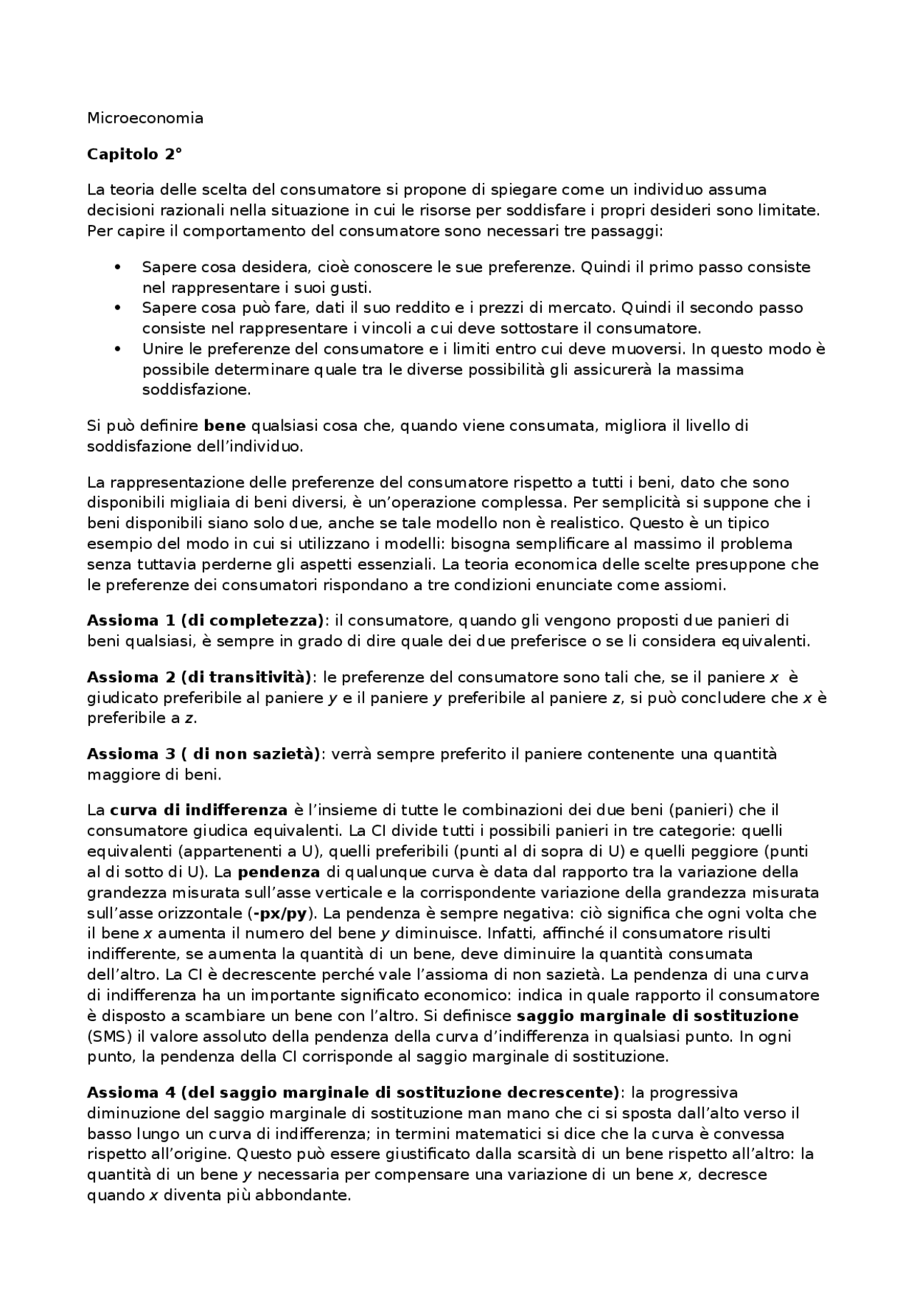 Prima Parte Programma Microeconomia Docsity