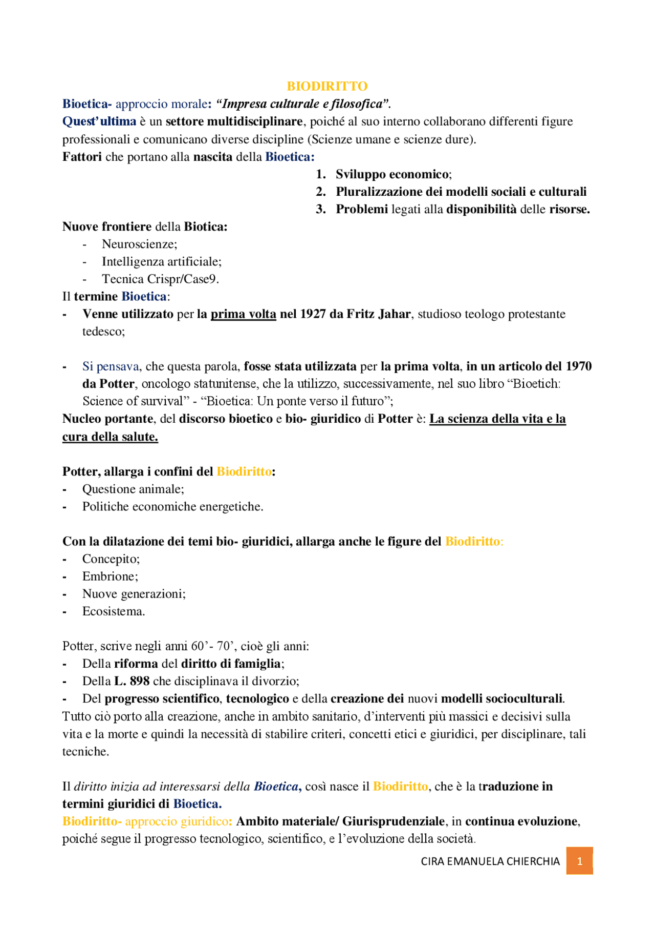 Riassunto Biodiritto Docsity