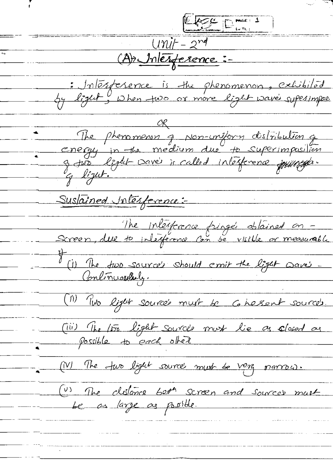 Interference Of Light Lecture Notes Docsity