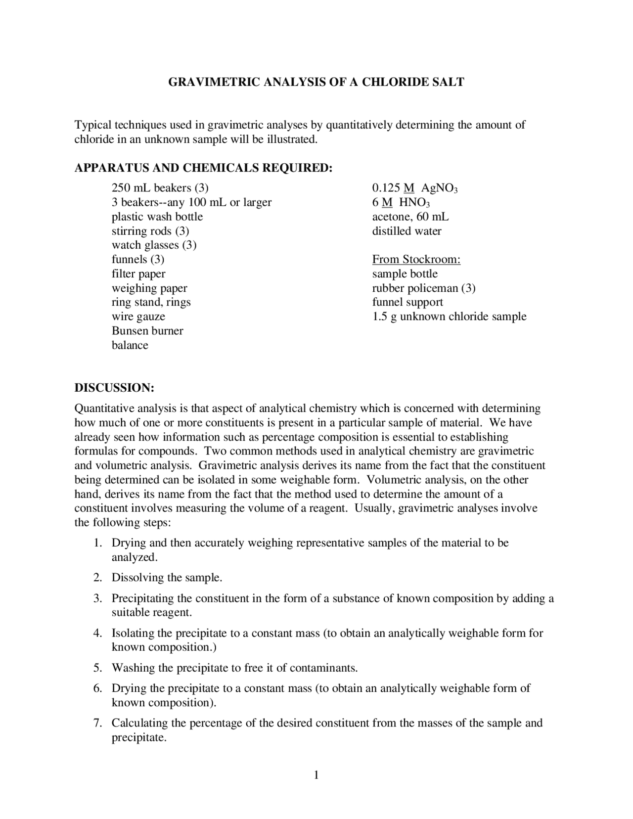 Gravimetric Analysis Of A Chloride Salt Docsity