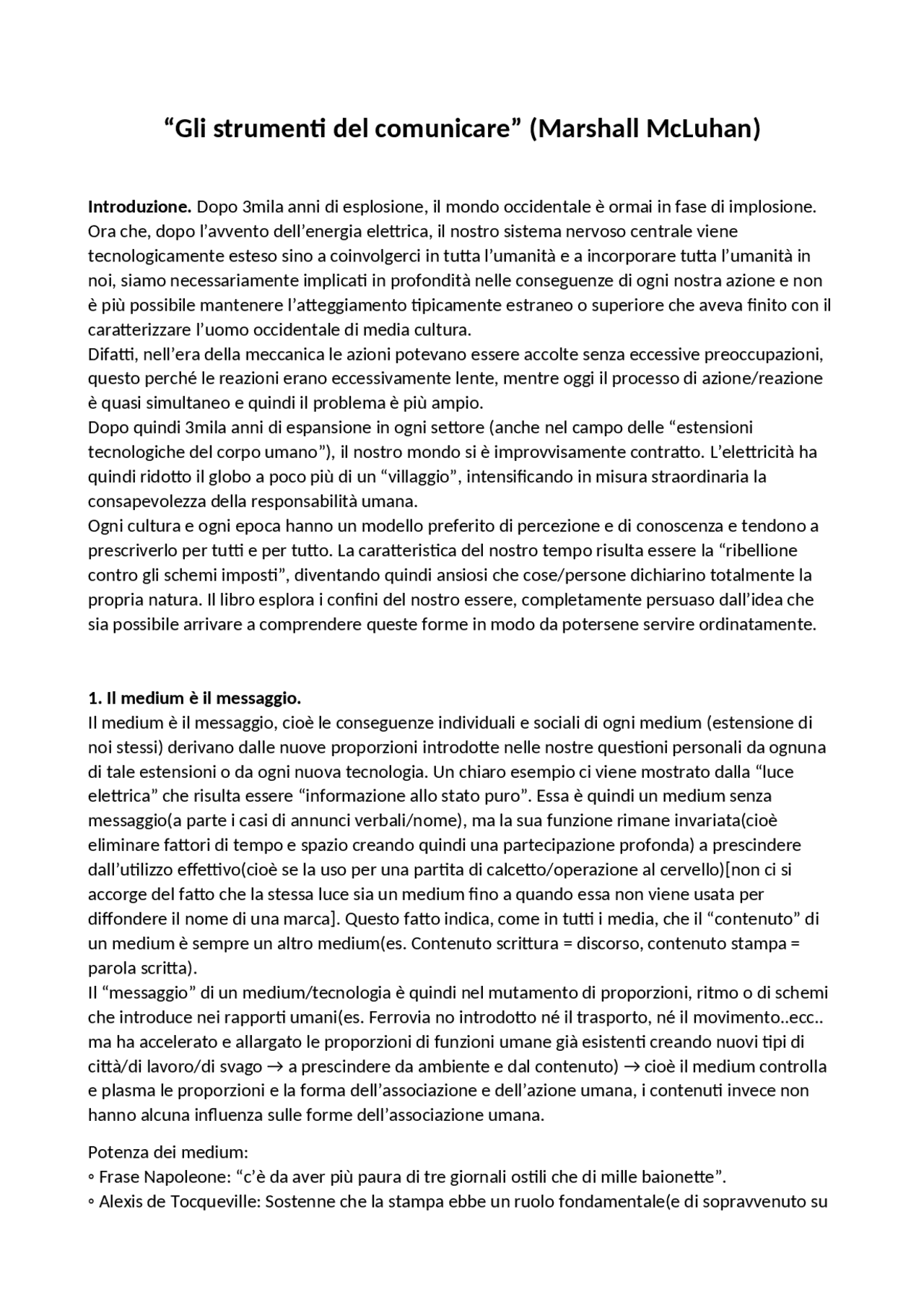 Gli Strumenti Del Comunicare Marshall Mcluhan Docsity