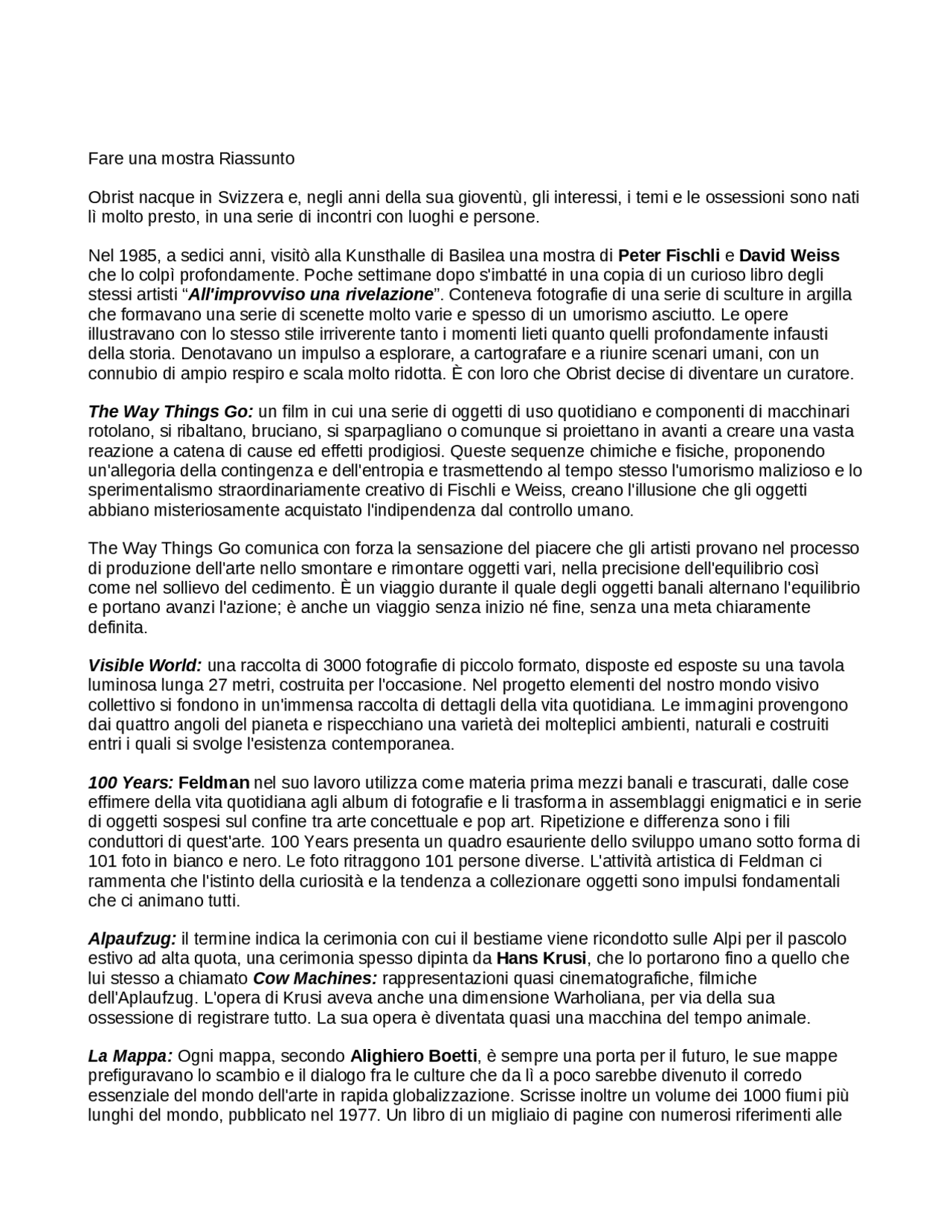 Riassunto Fare Una Mostra Docsity