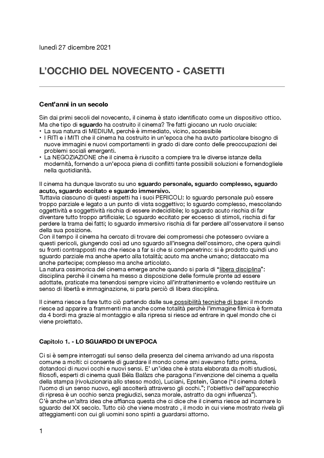 Riassunto Locchio Del Novecento Docsity