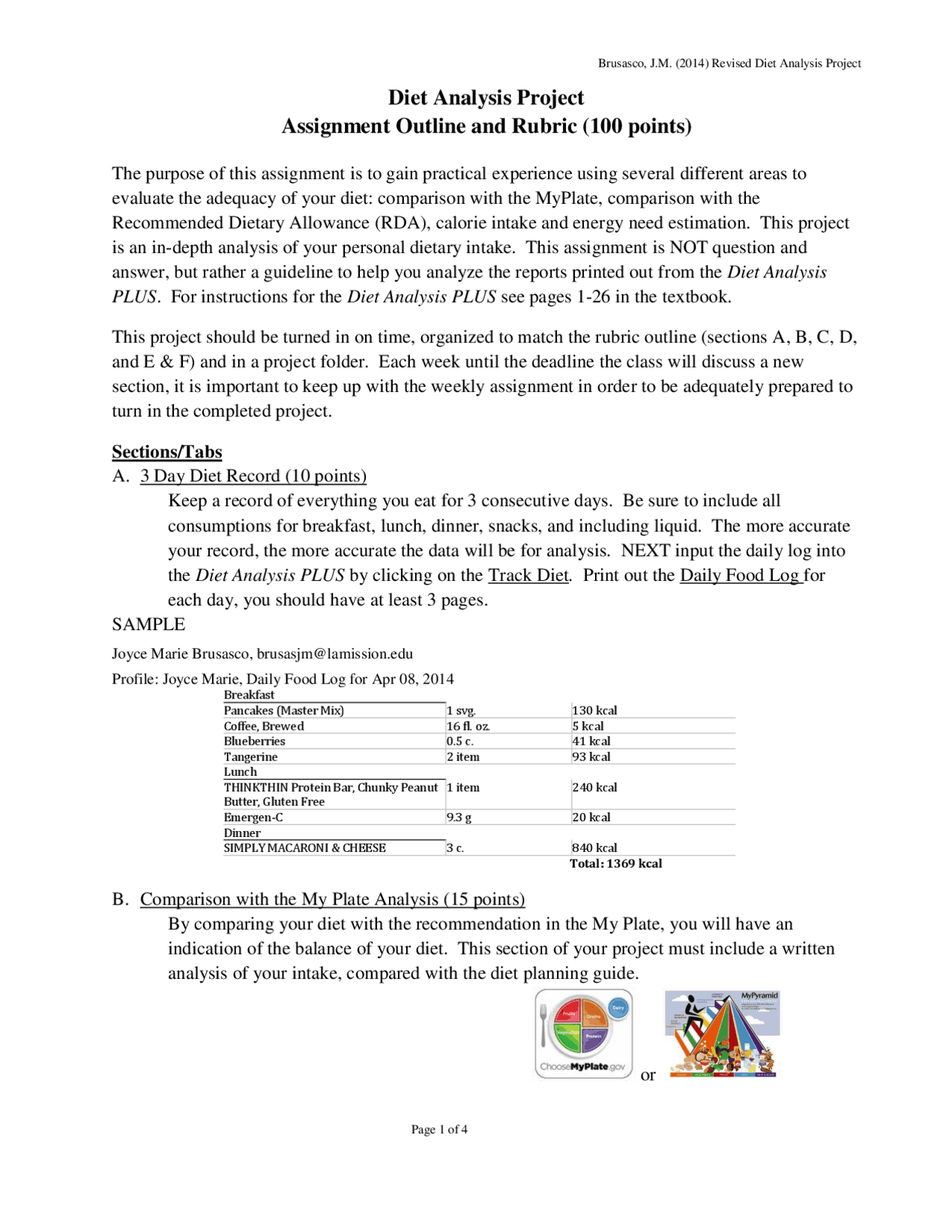 Diet Analysis Project Docsity