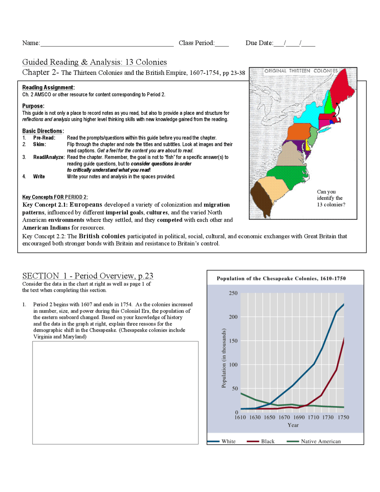 Guided Reading & Analysis: 13 Colonies - Docsity
