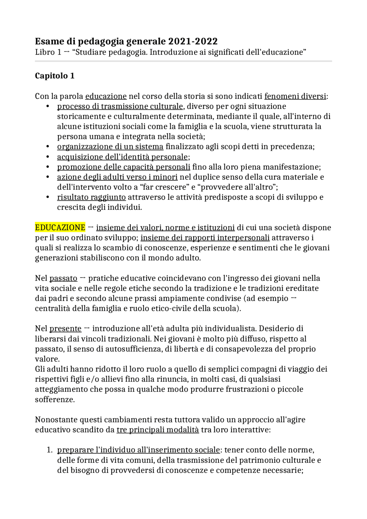 Riassunto Pedagogia Generale Docsity