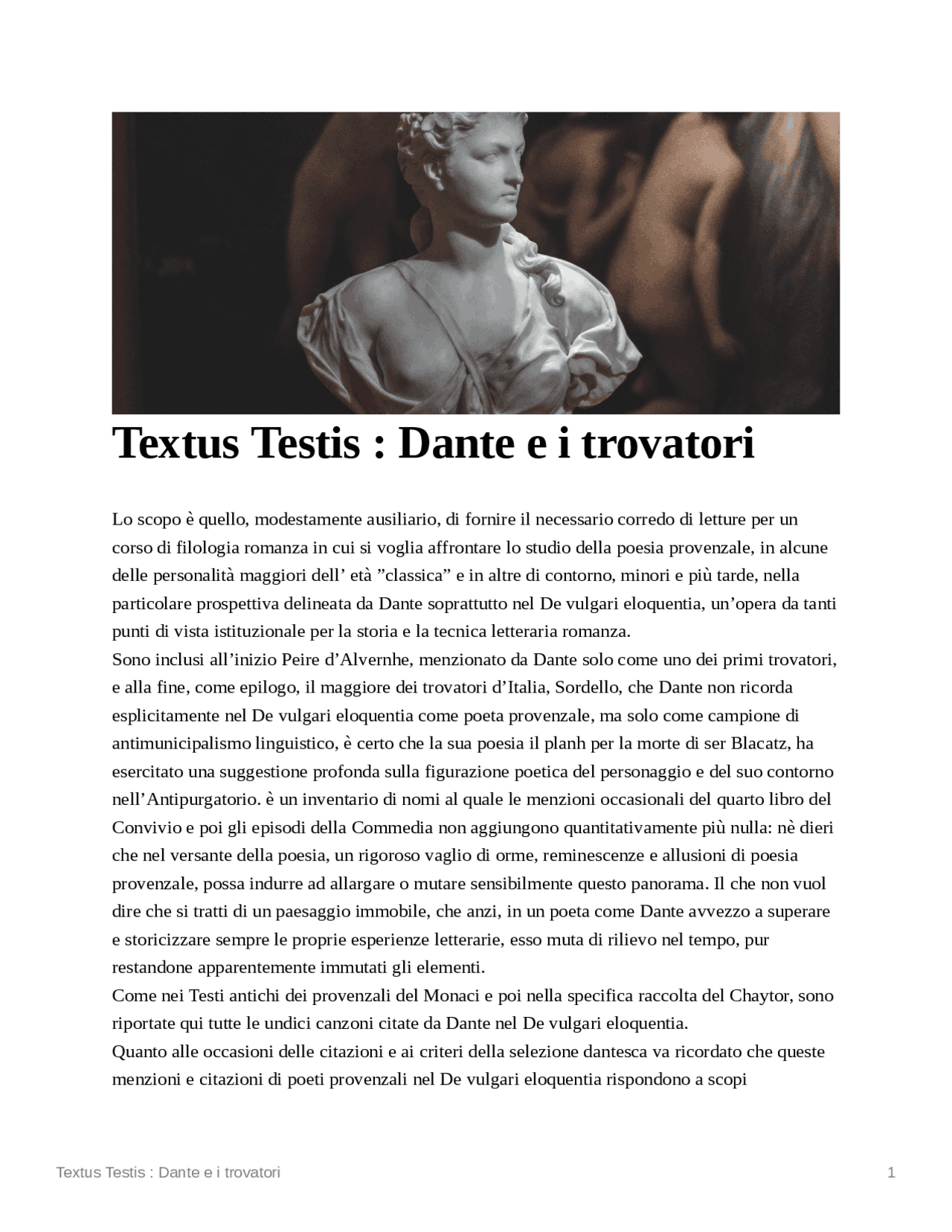 Textus Testis Dante E I Trovatori Docsity