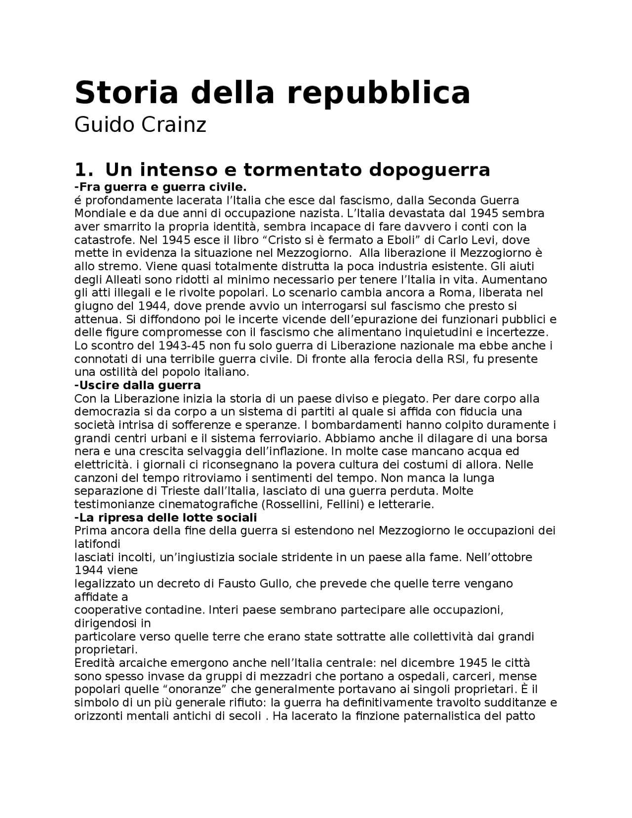 Storia Della Repubblica Docsity