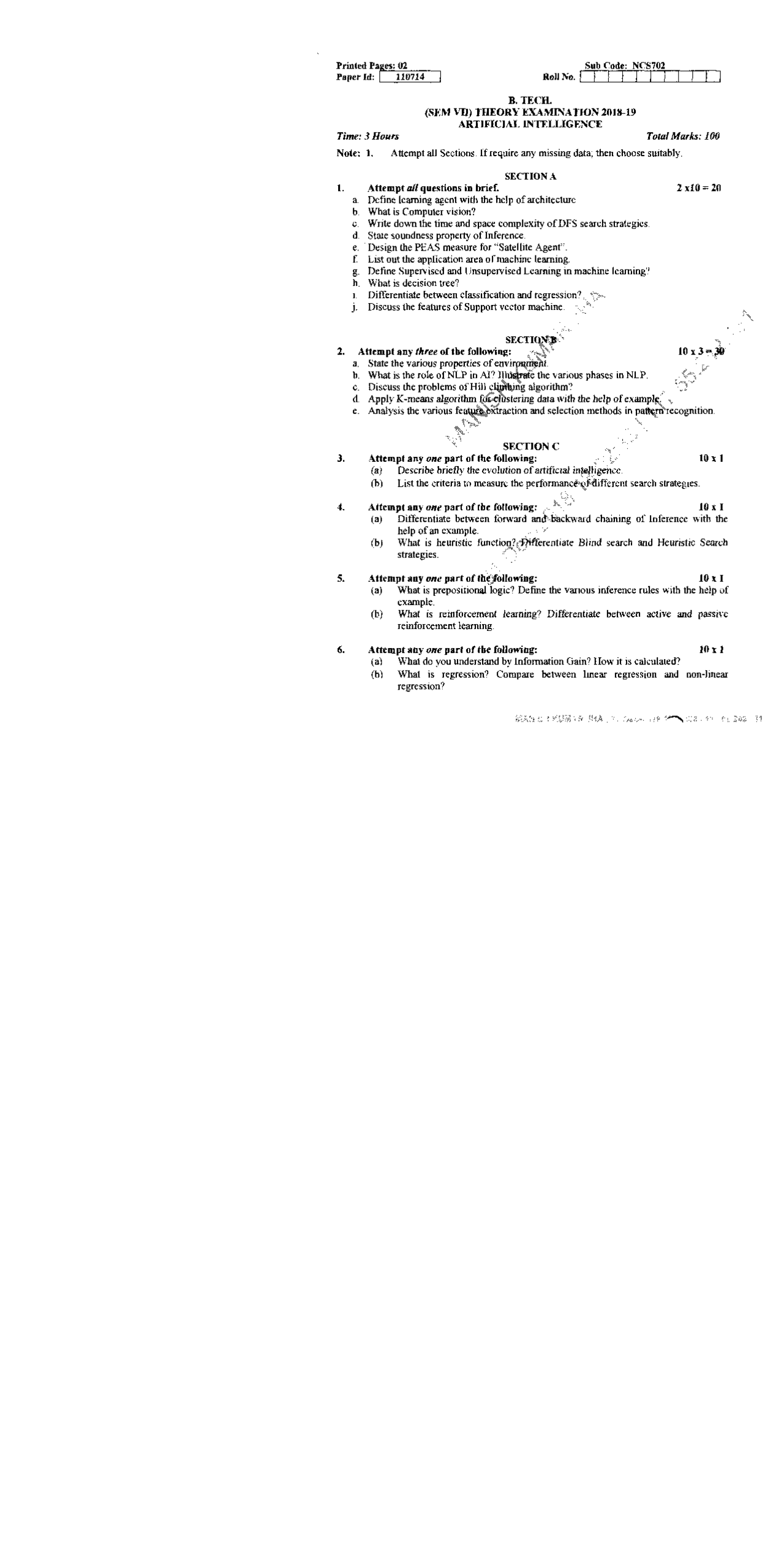 Artificial Intelligence Question Paper Docsity