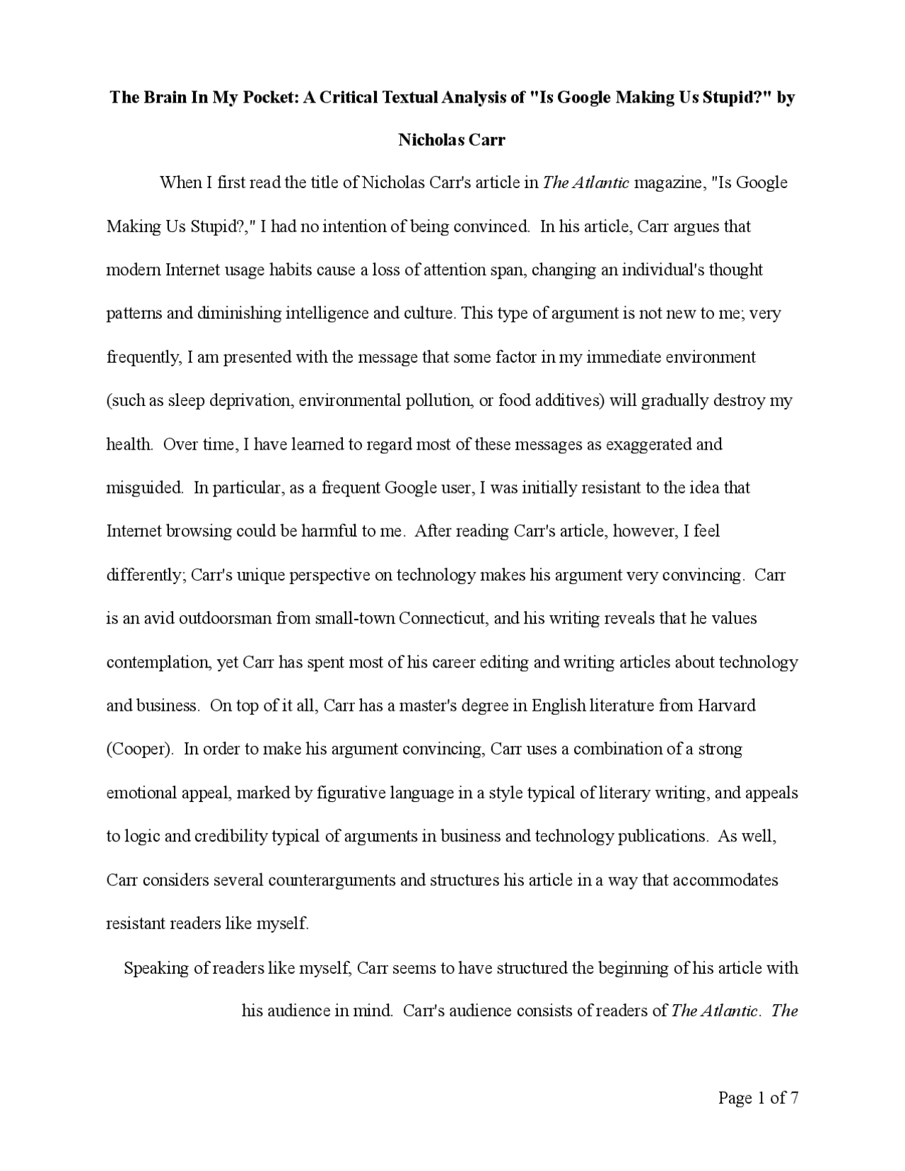 A Critical Textual Analysis - Docsity