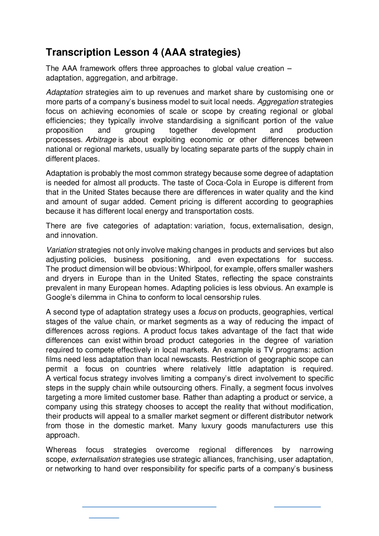 Transcription Lesson 4 (AAA strategies) - Docsity