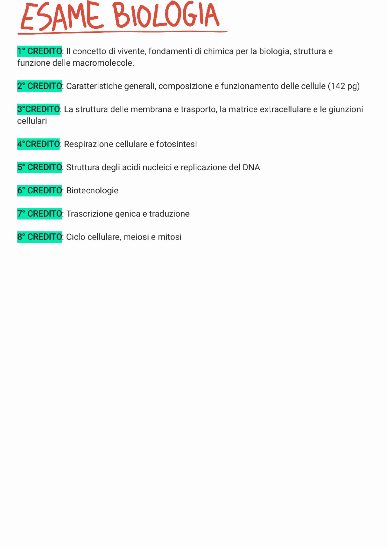 Schemi Riassuntivi Esame Biologia Docsity