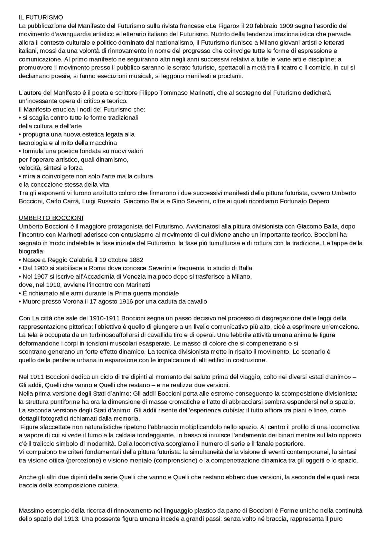 Il Futurismo Nellarte Docsity