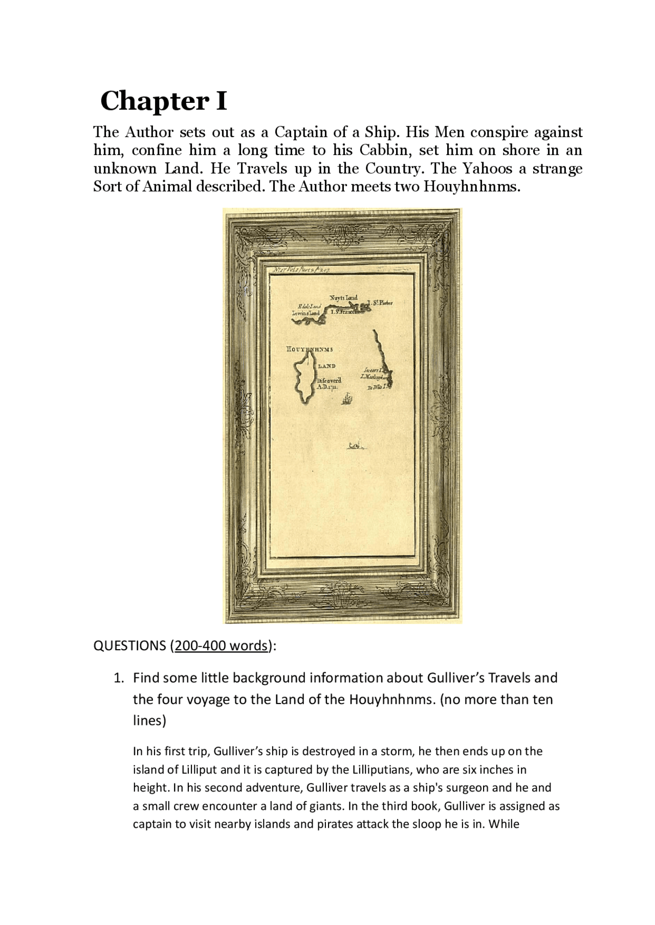 Ejercicios Sobre Los Viajes De Gulliver 4º Libro Chapter I Gullivers
