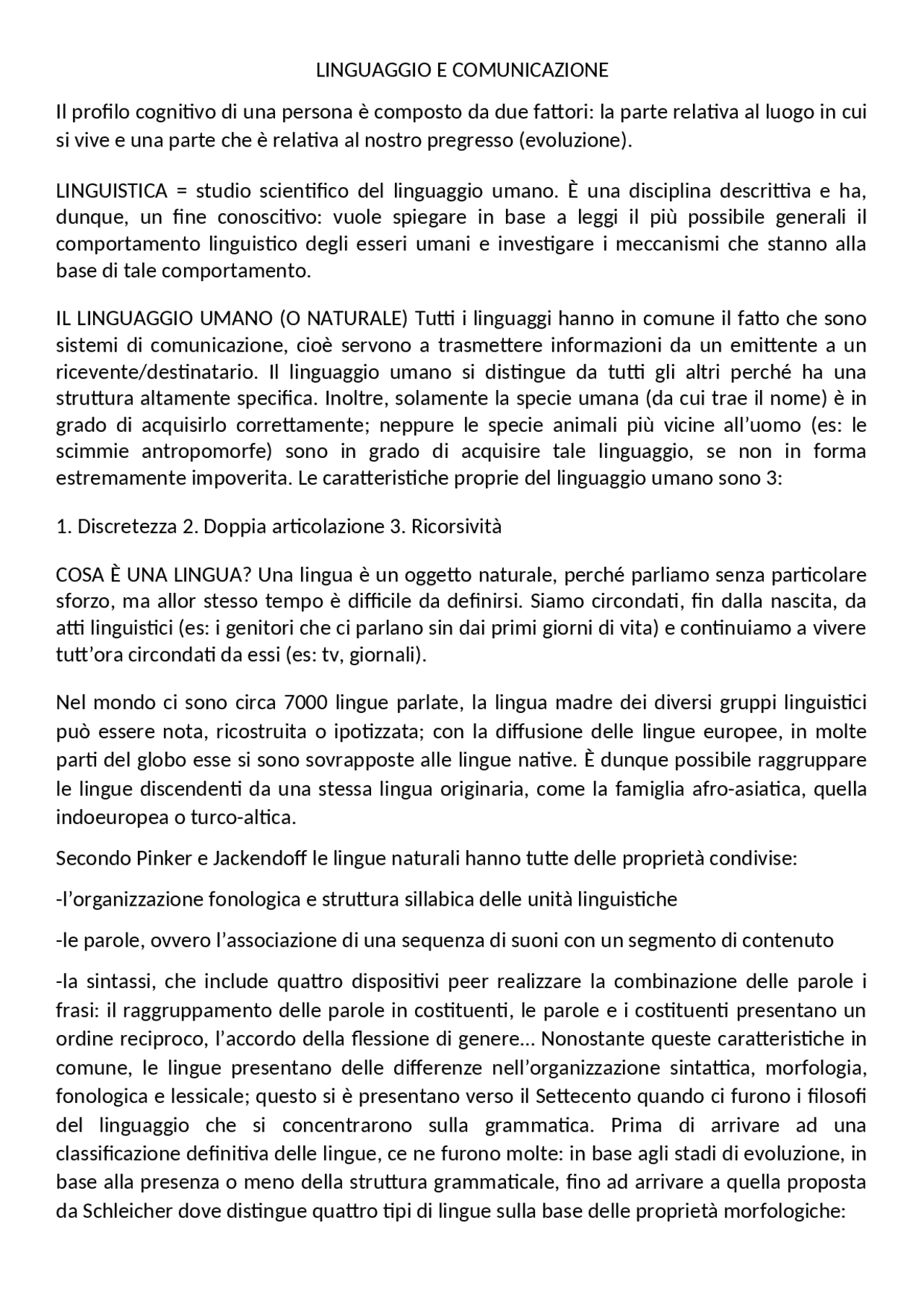 Linguaggio E Comunicazione Prof Delfitto Voto 30 Appunti Di