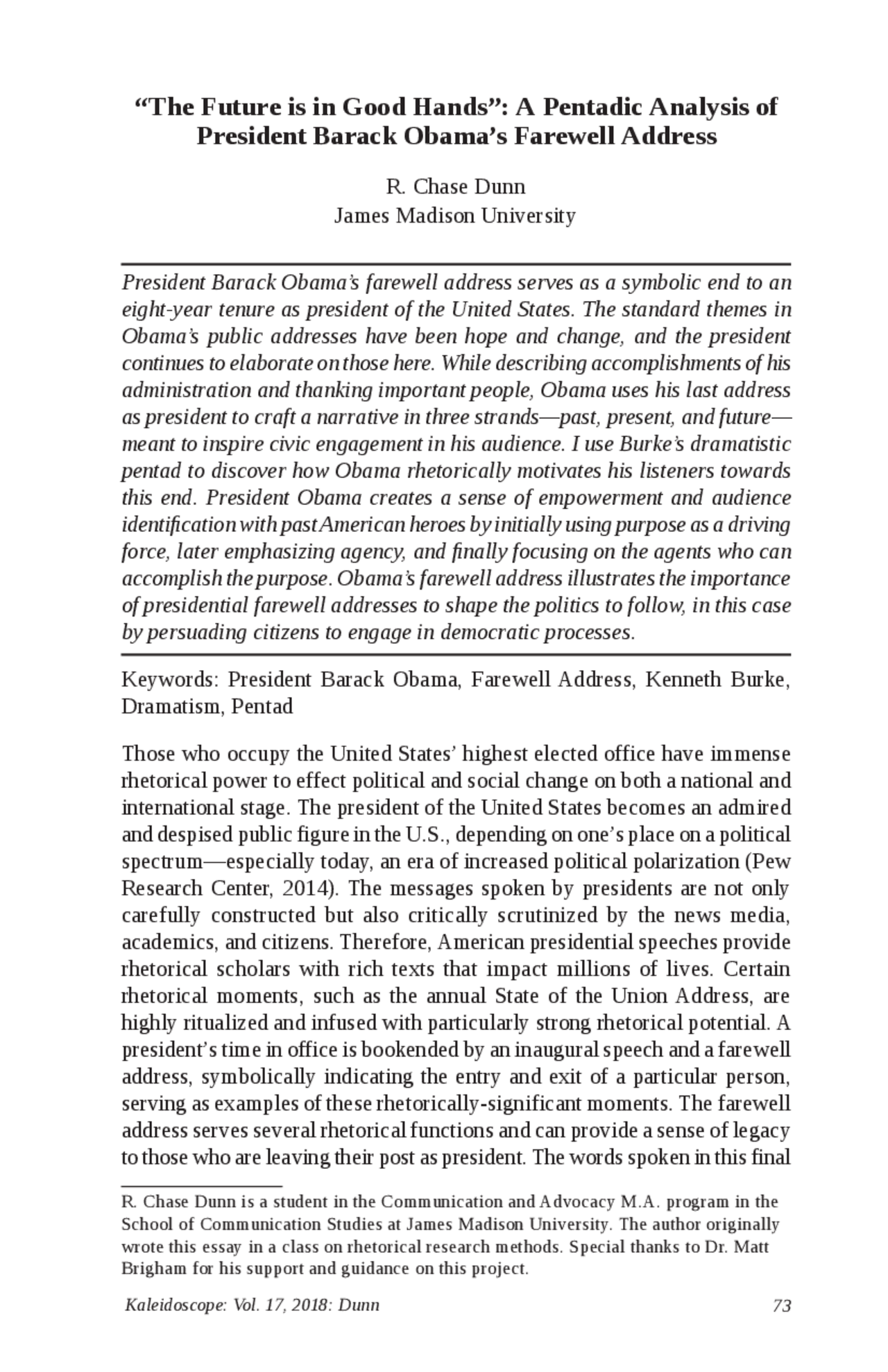 Pentadic analysis example - Docsity