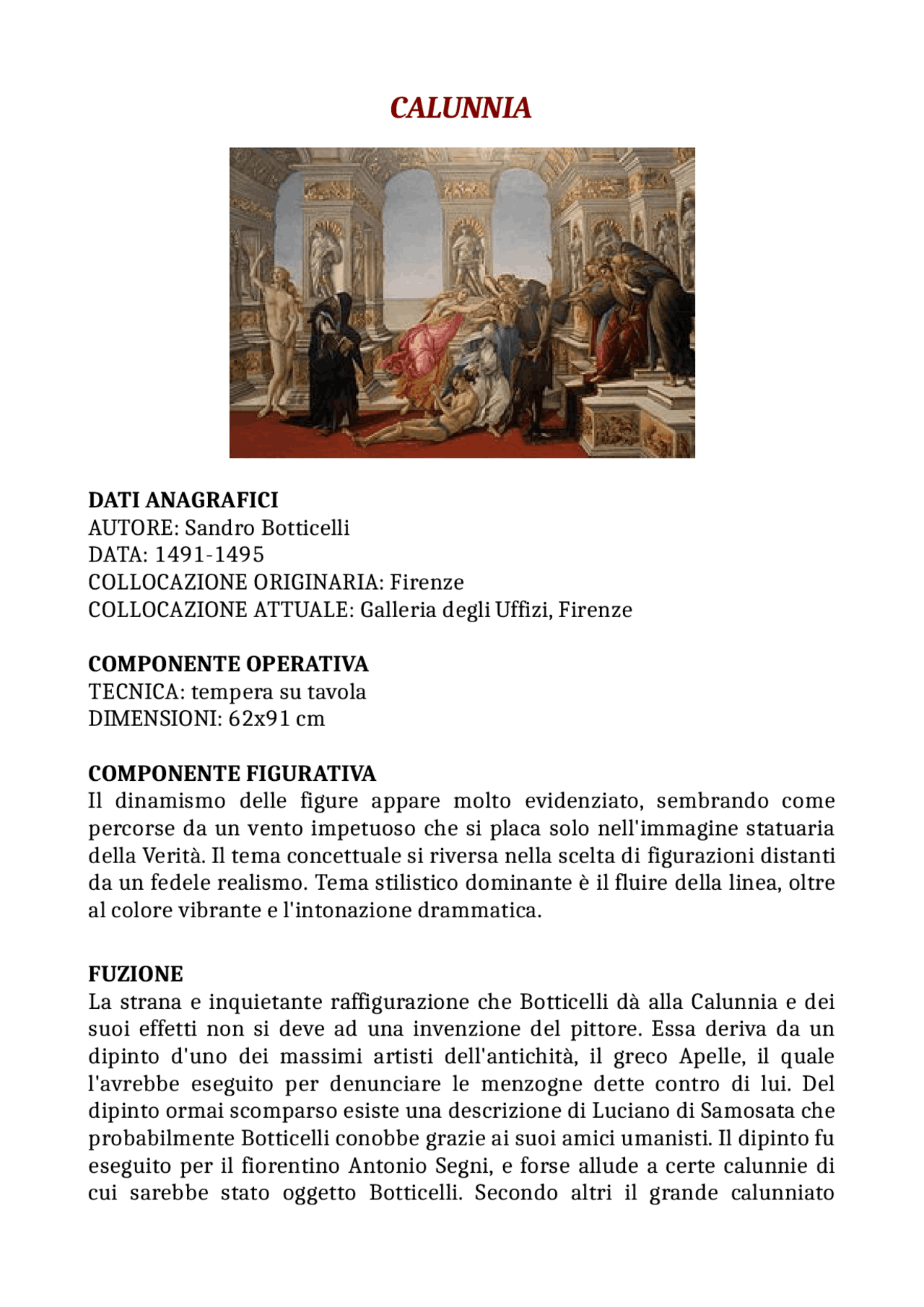 Calunnia di Botticelli - Docsity