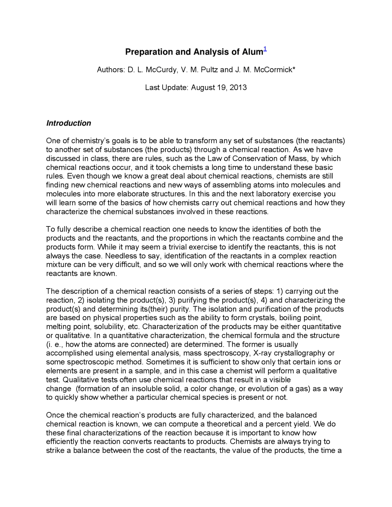 Preparation And Analysis Of Alum Docsity