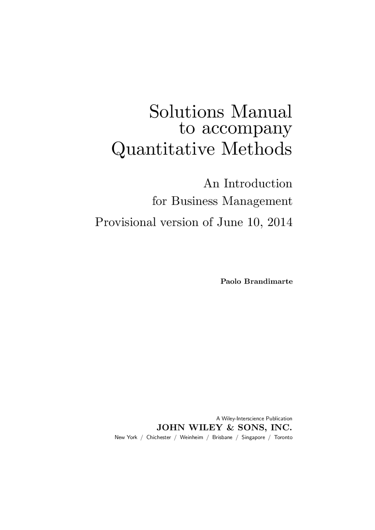 Solutions Manual To Accompany Quantitative Methods Docsity