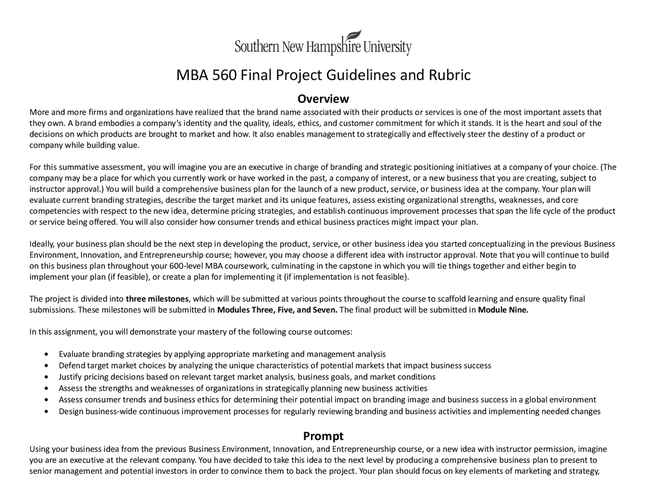 MBA 560 Final Project Guidelines and Rubric | Study Guides, Projects ...