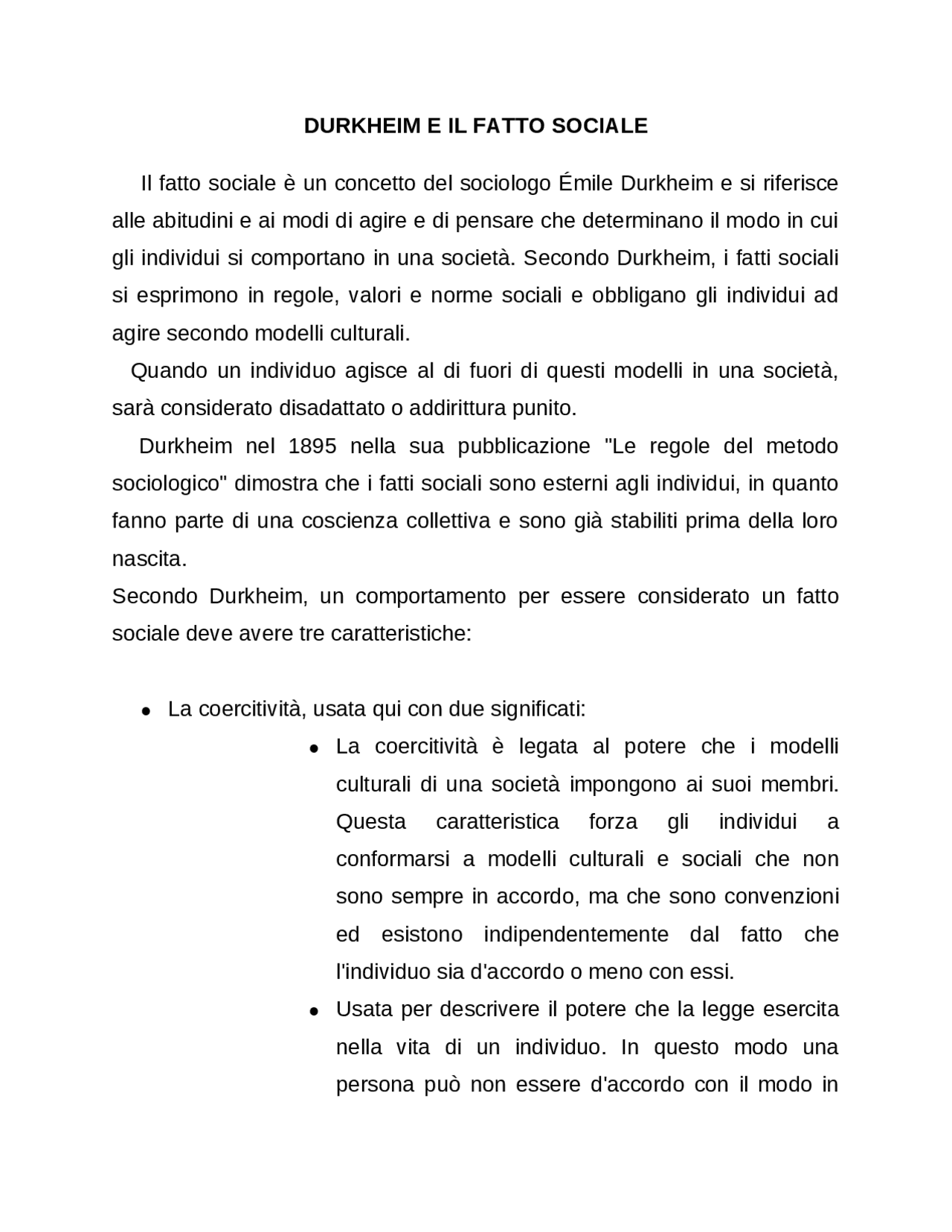 Riassunto Sociologia Durkheim Docsity