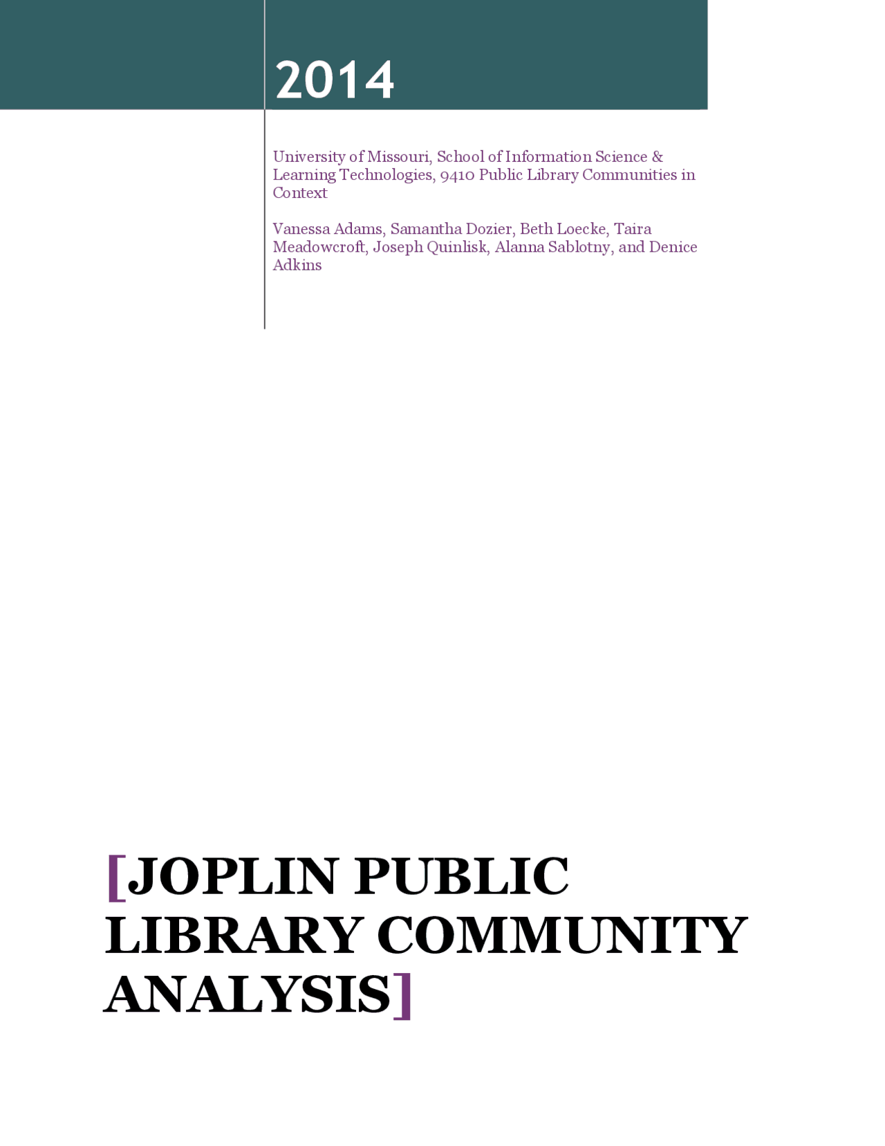 Joplin Public Library Community Analysis | Study Guides, Projects ...