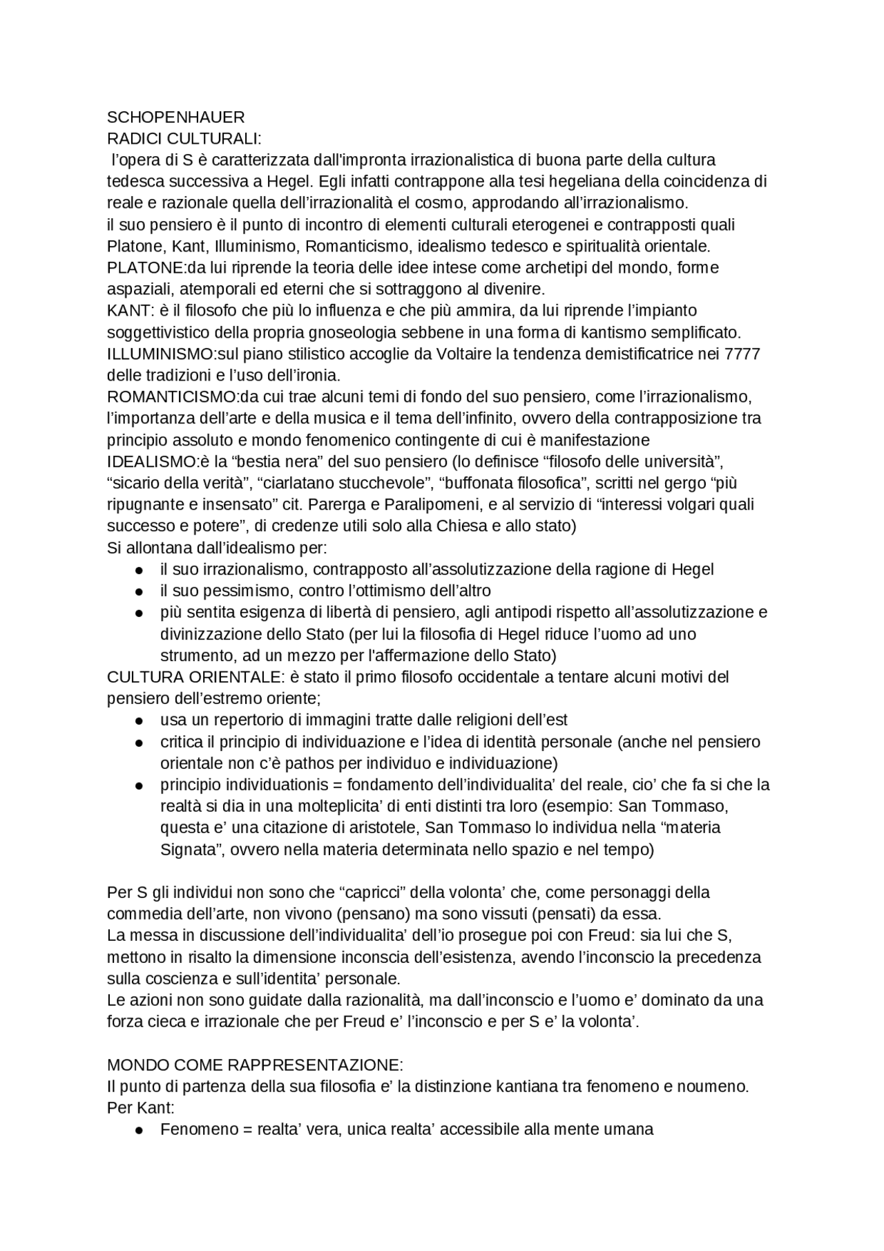 Schopenhauer Appunti Docsity