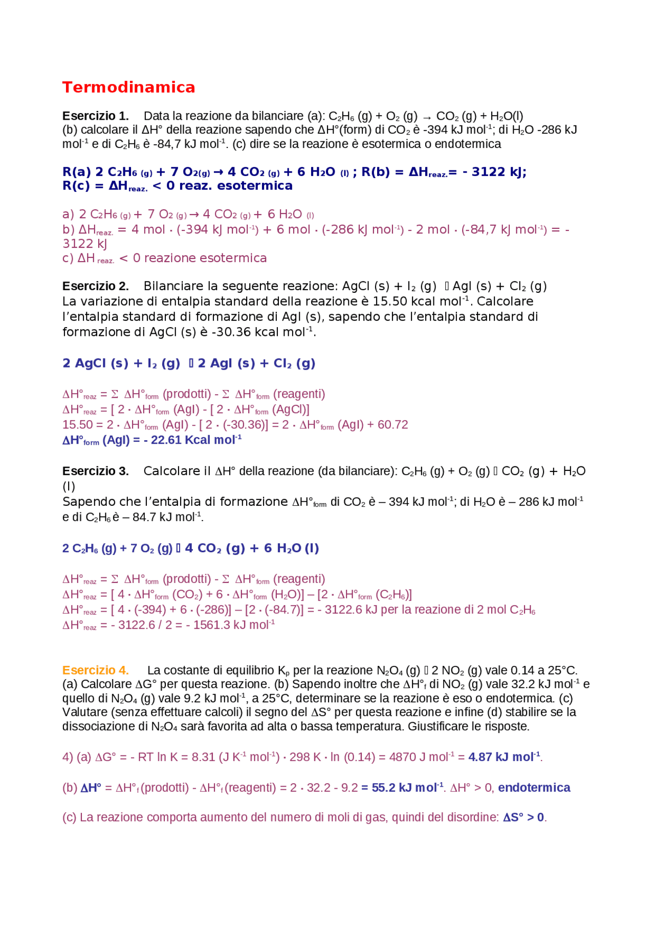 Esercizi di Termodinamica - Docsity