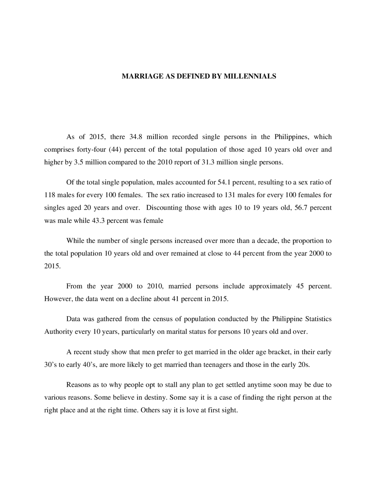 Marriage As Defined By Millennials Essay Paper | Assignments Public ...