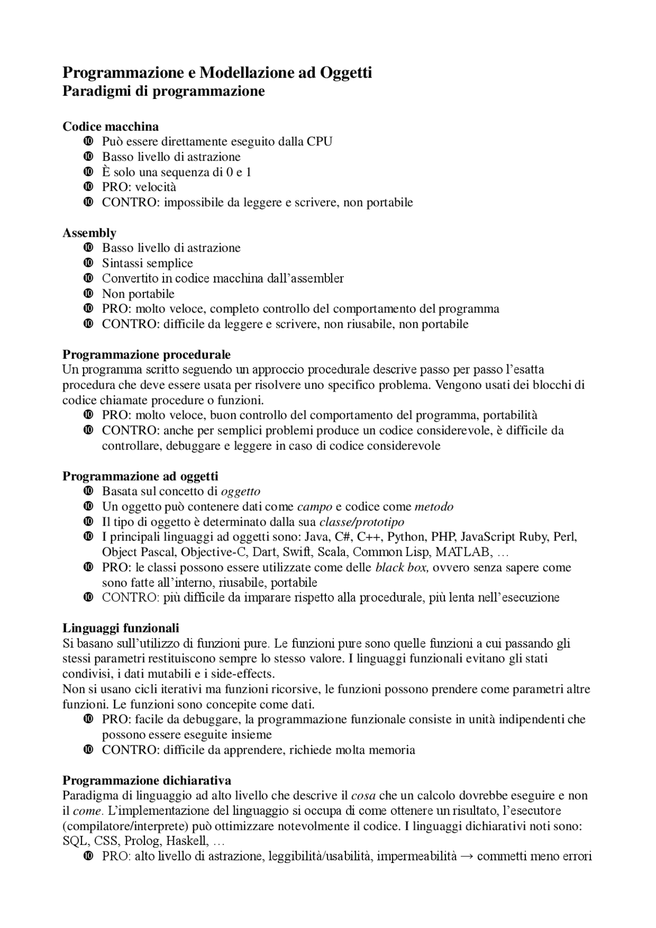 Programmazione e modellazione a oggetti | Appunti di Programmazione Orientata agli Oggetti - Docsity
