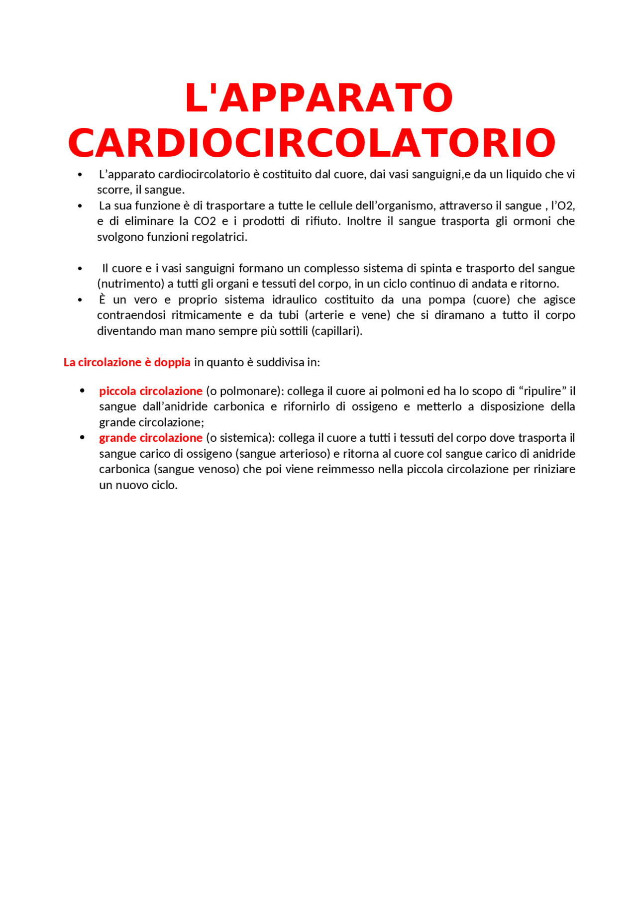 Lapparato Cardiocircolatorio Docsity