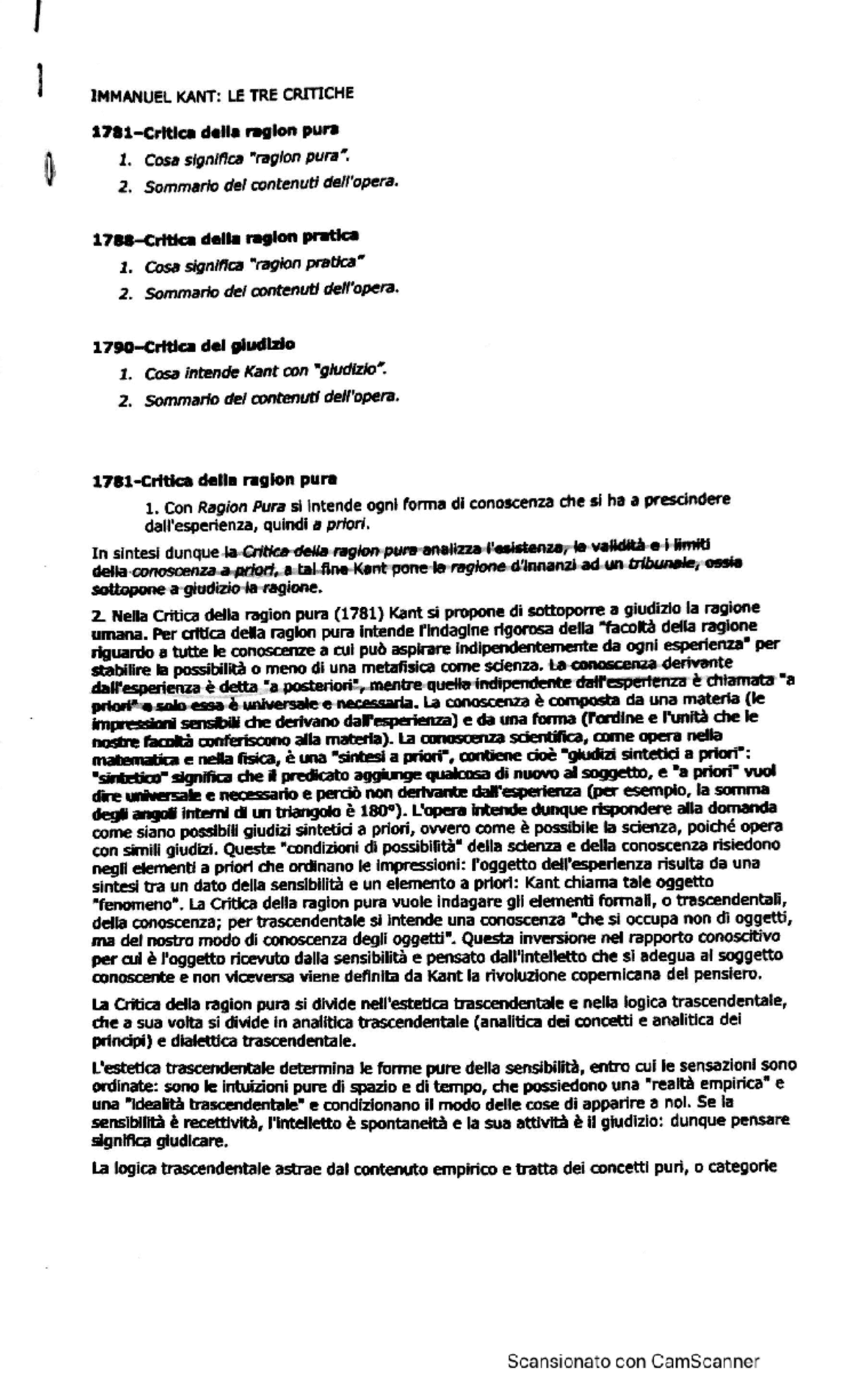 Immanuel Kant Riassunto Docsity