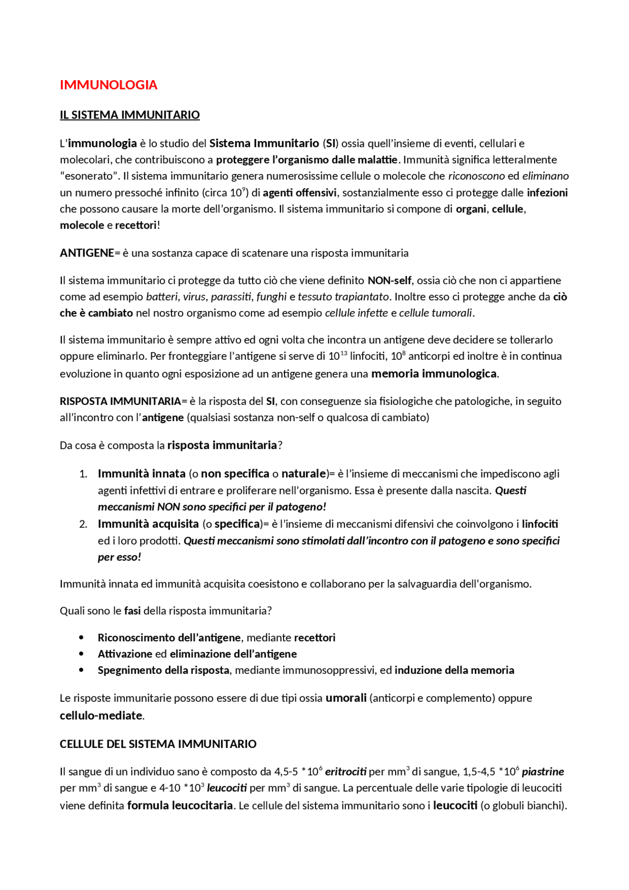 IMMUNOLOGIA, RIASSUNTO COMPLETO - Docsity